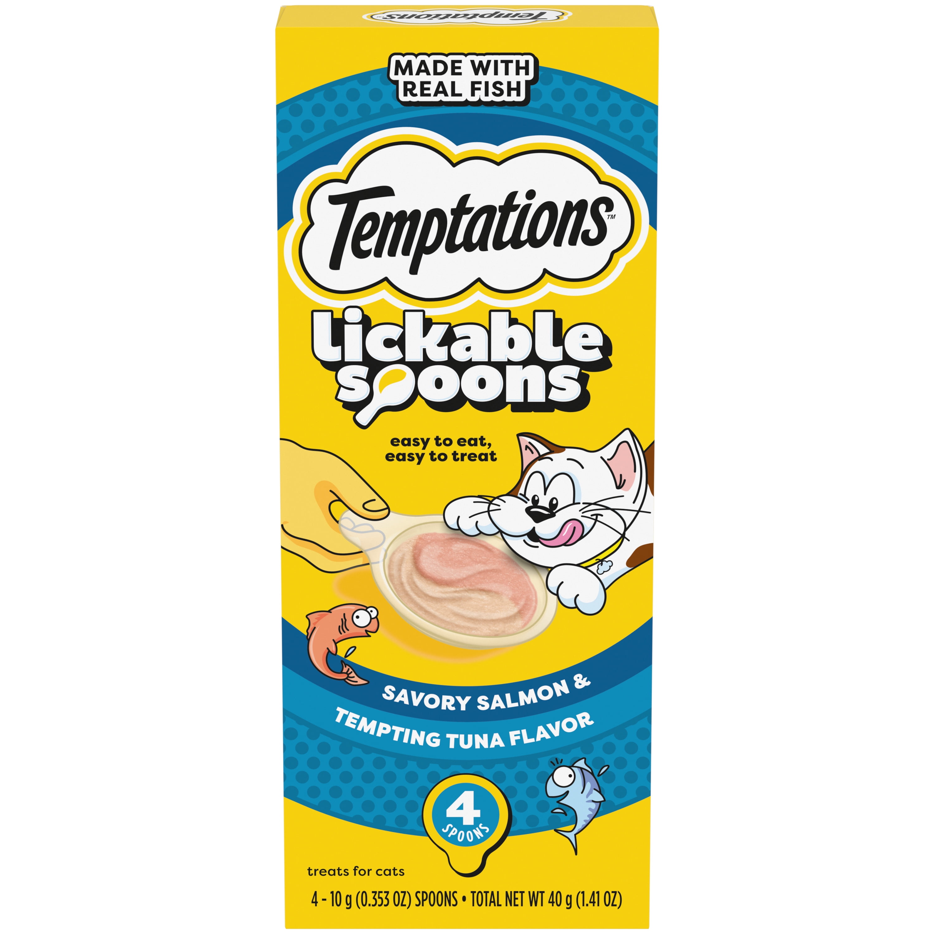 Temptations Creamy Fish Snacks, Lickable Spoons Wet Cat Treat, Savory ...