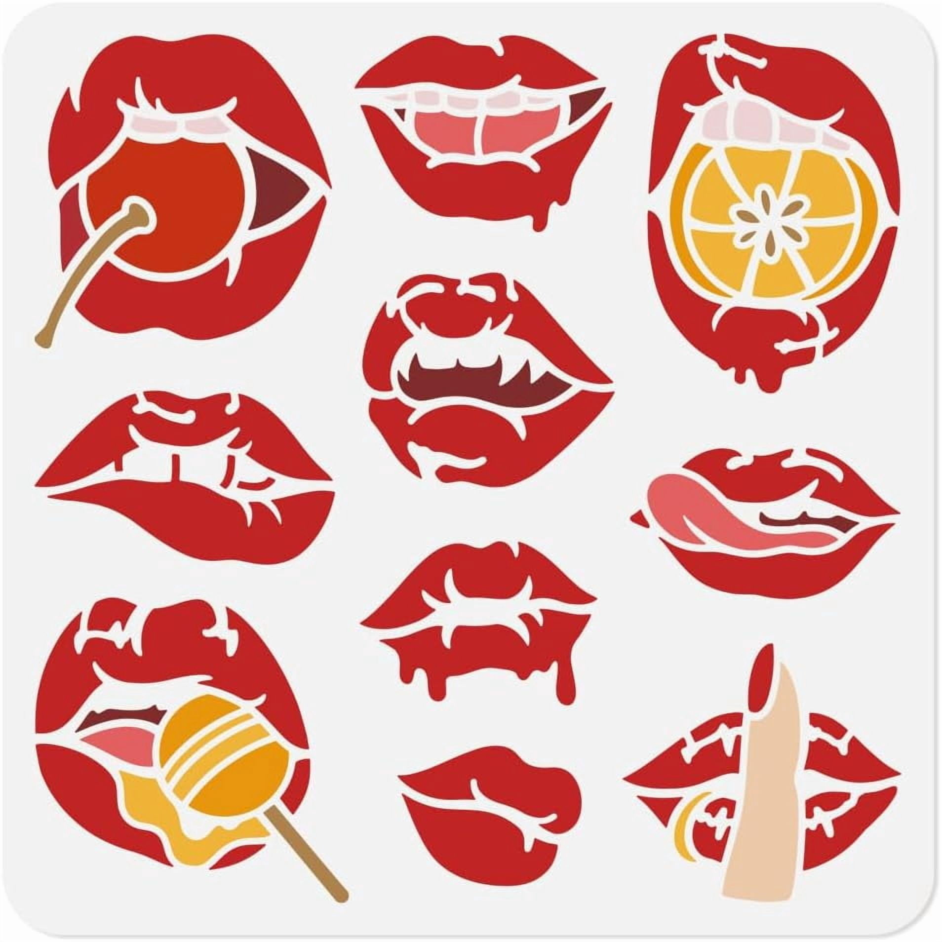 Tempting Lips Stencil for Painting 11.8"x11.8" Plastic Kiss Lips ...