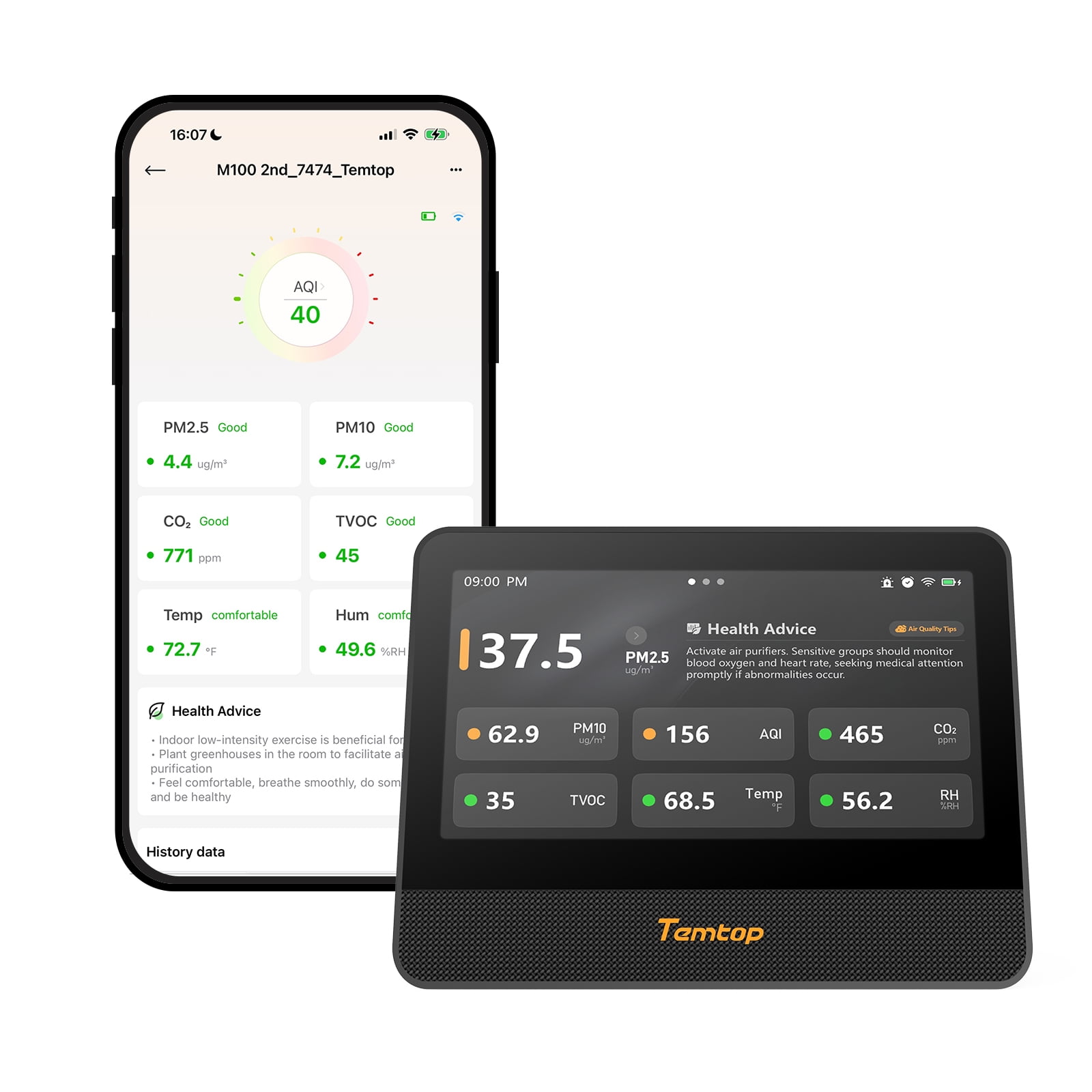 Temtop M100 2nd Gen Air Quality Monitor for Indoor Air, 7-Inch Touch ...