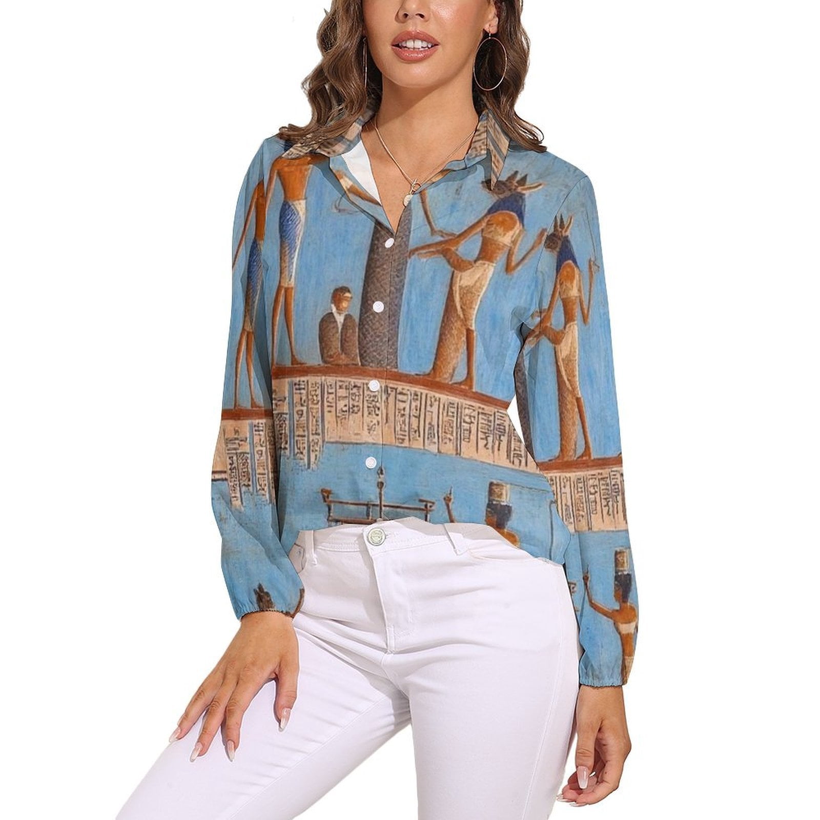 Temu Ancient Egyptian Hieroglyphics Art Vntage Casual Long Sleeve Shirt ...