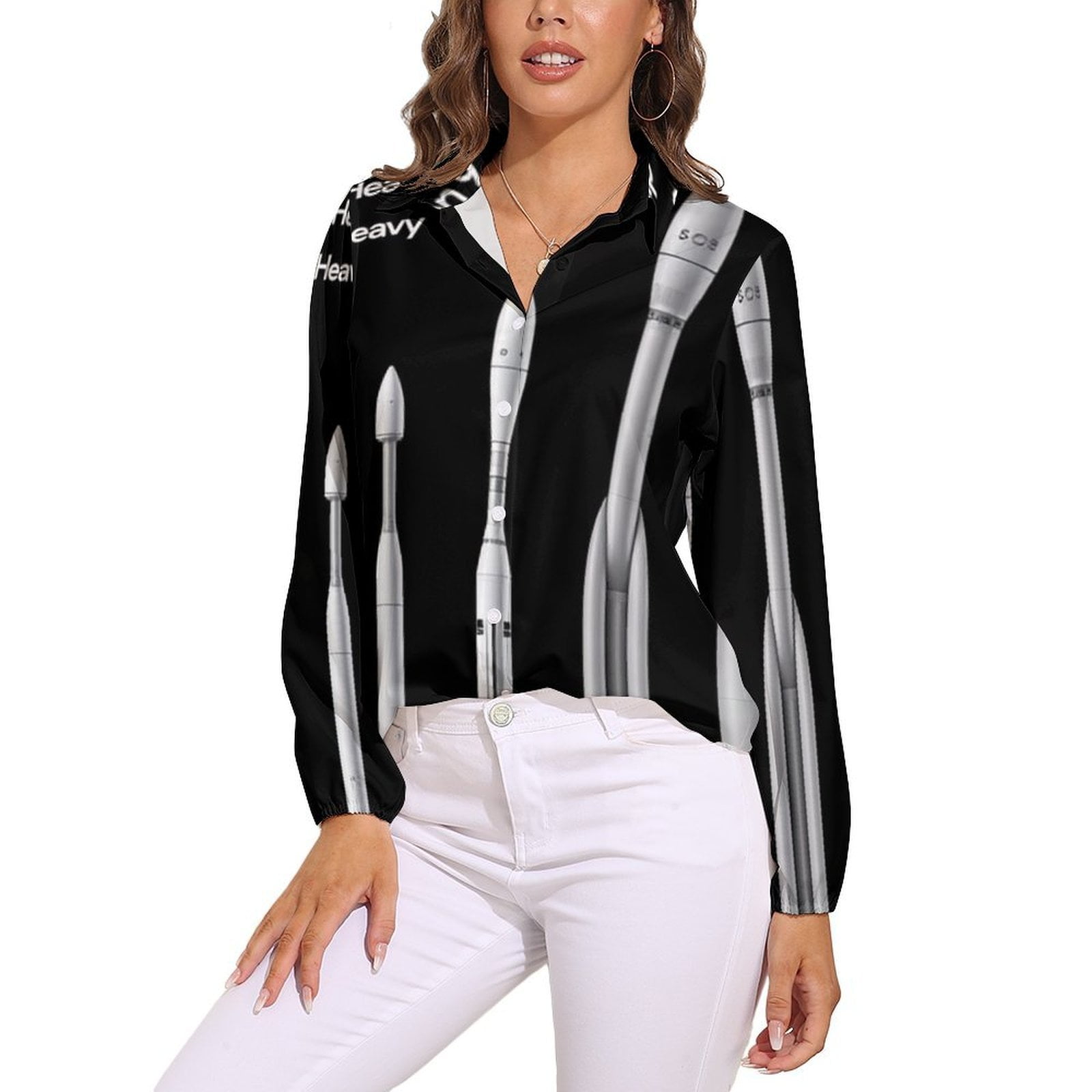 Temu Spacex Rocket Lineup Vntage Casual Long Sleeve Shirt Blouse Woman ...