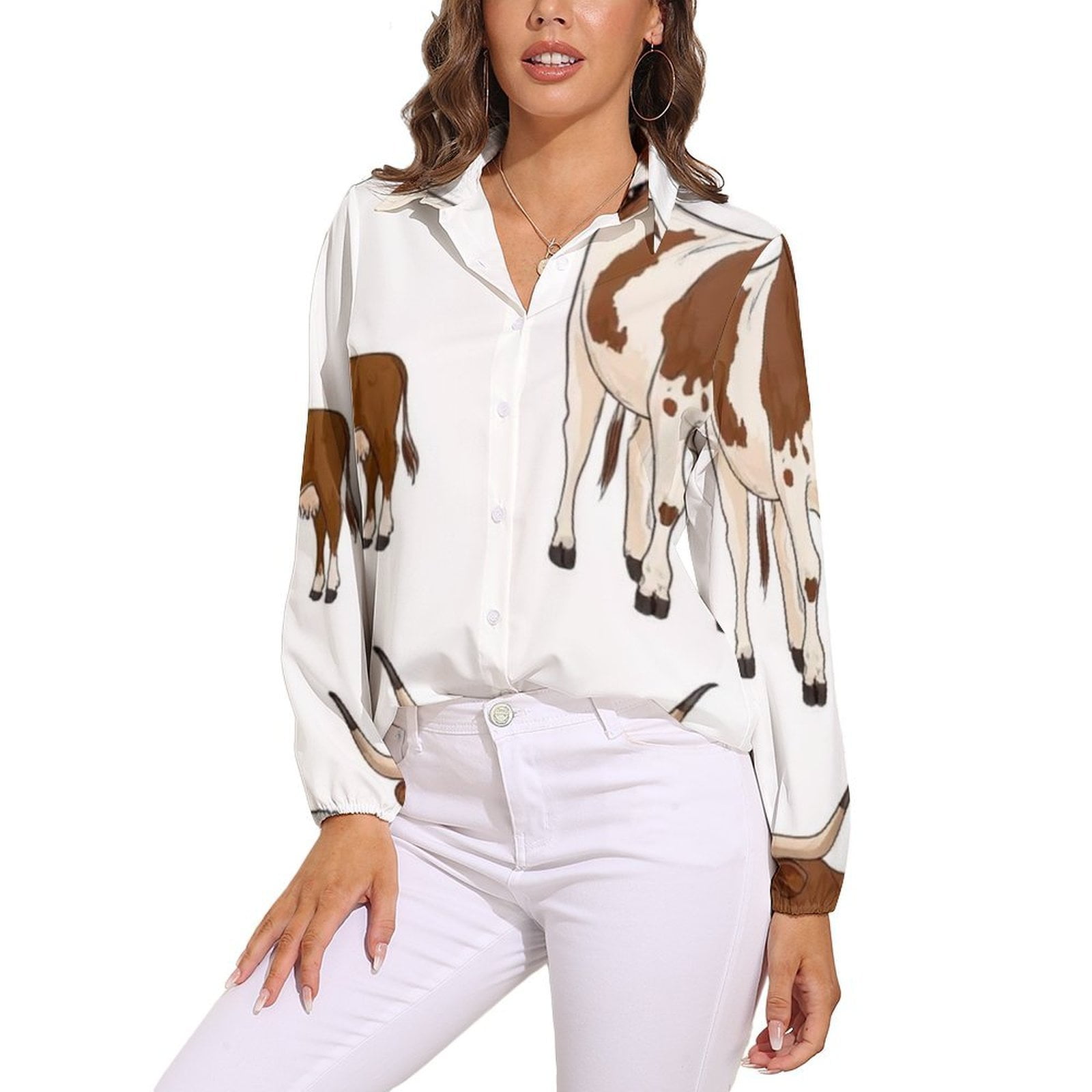 Temu Spotted Cattle Prints(1) Vntage Casual Long Sleeve Shirt Blouse ...