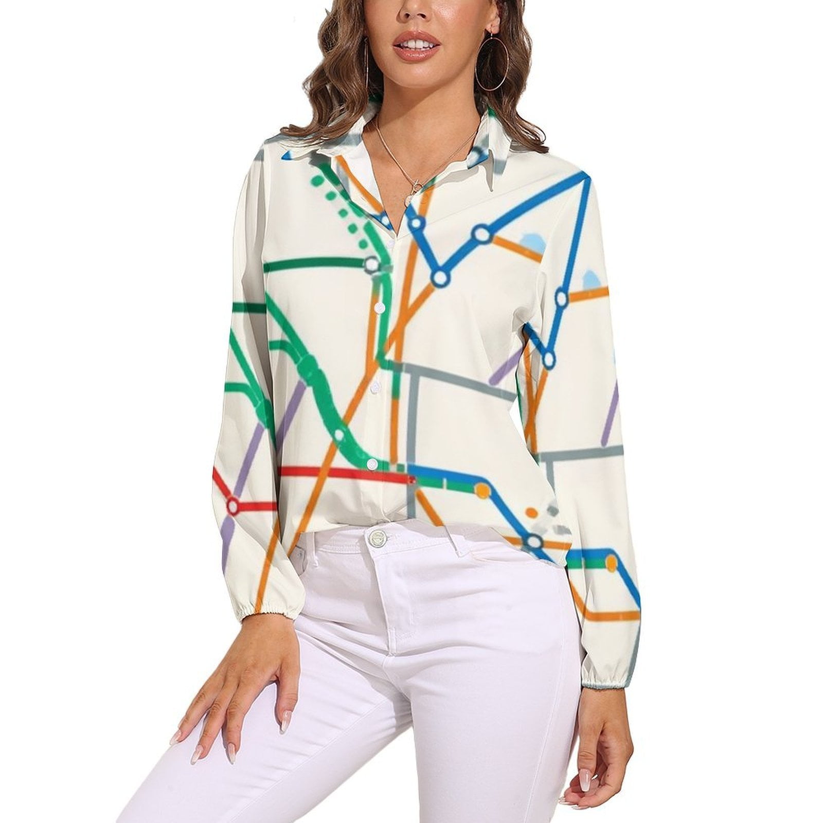 Temu Subway Map Design(1) Vntage Casual Long Sleeve Shirt Blouse Woman ...