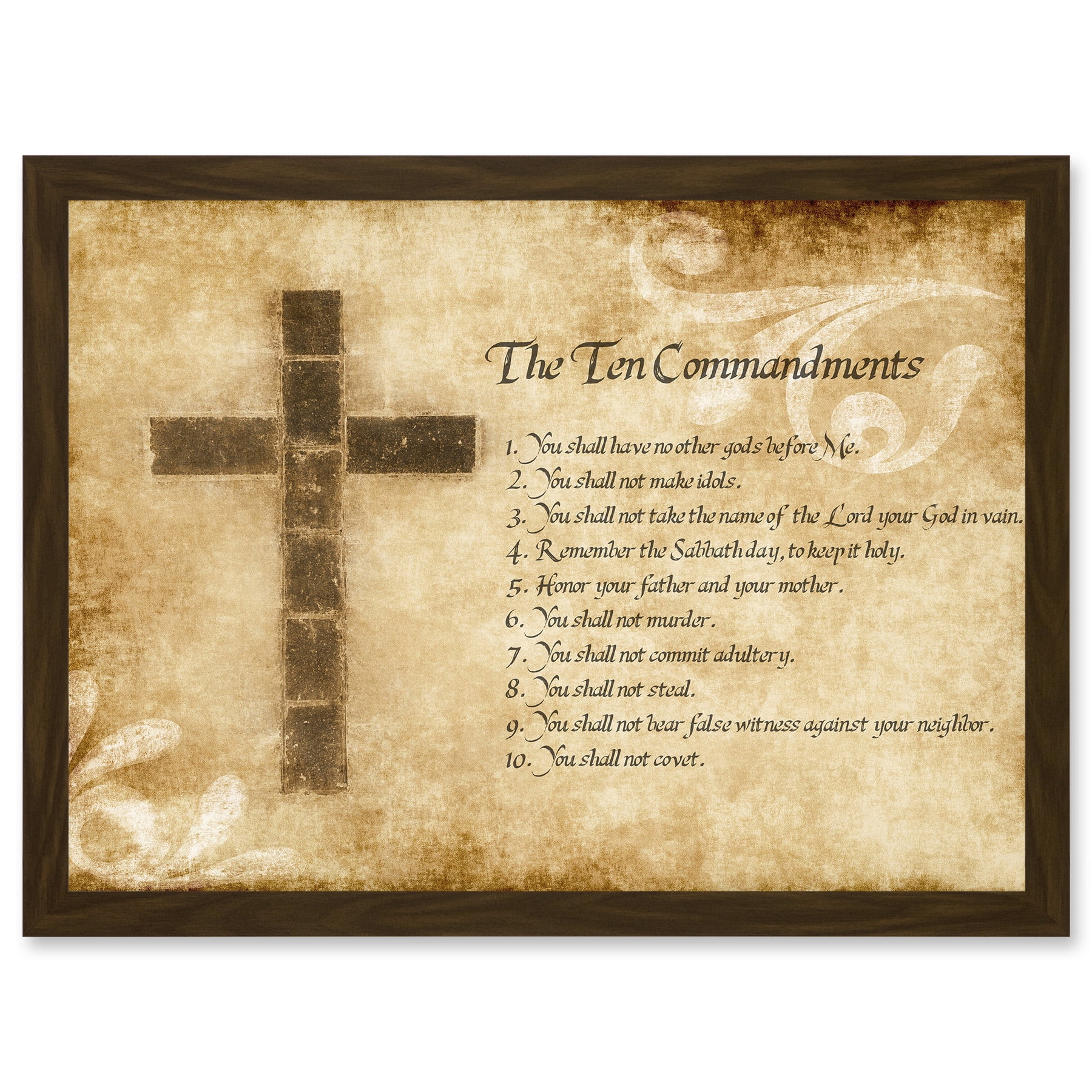 Ten 10 Commandments Cross Christian Quote A4 Artwork Framed Wall Art ...