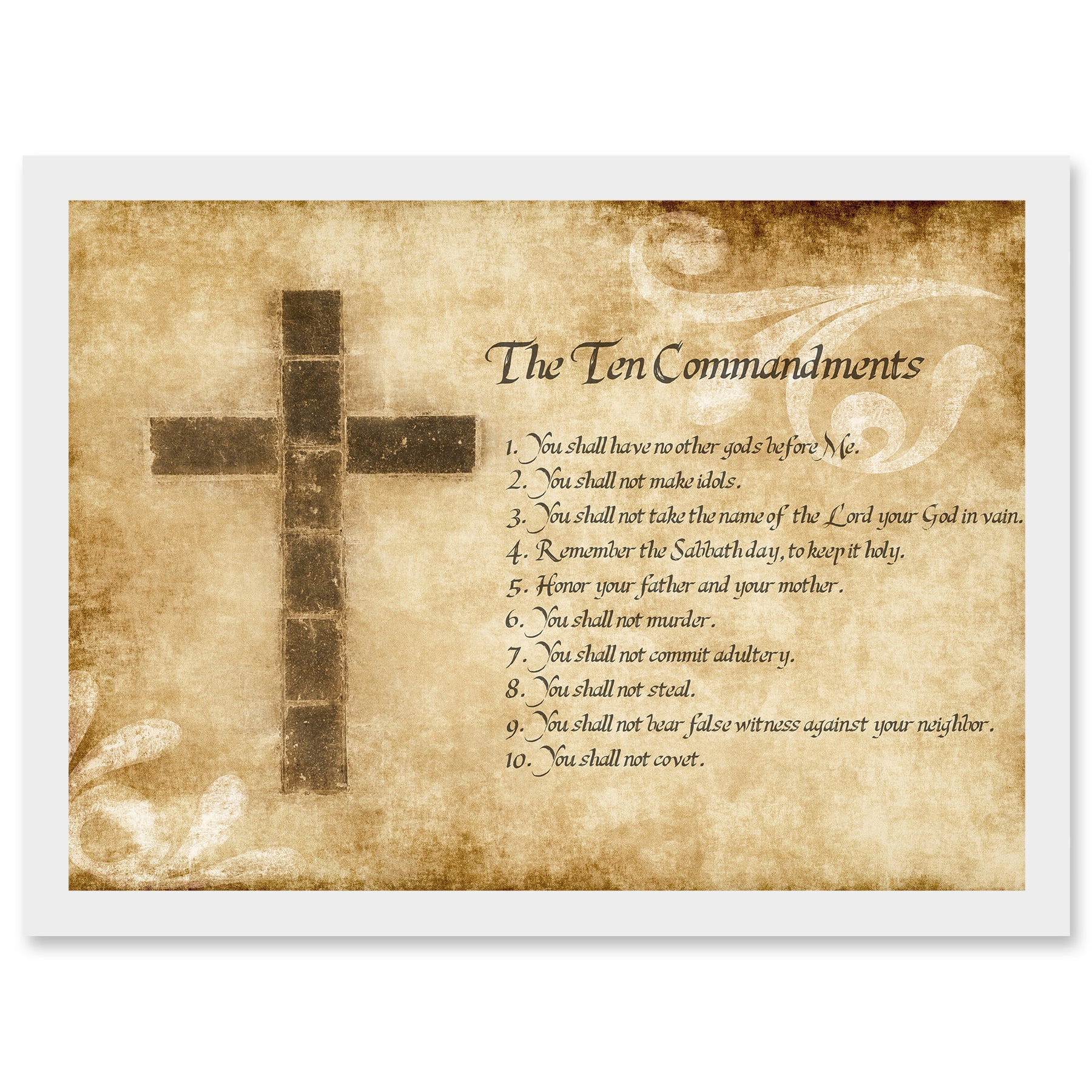 Ten 10 Commandments Cross Christian Quote A4 Artwork Framed Wall Art ...