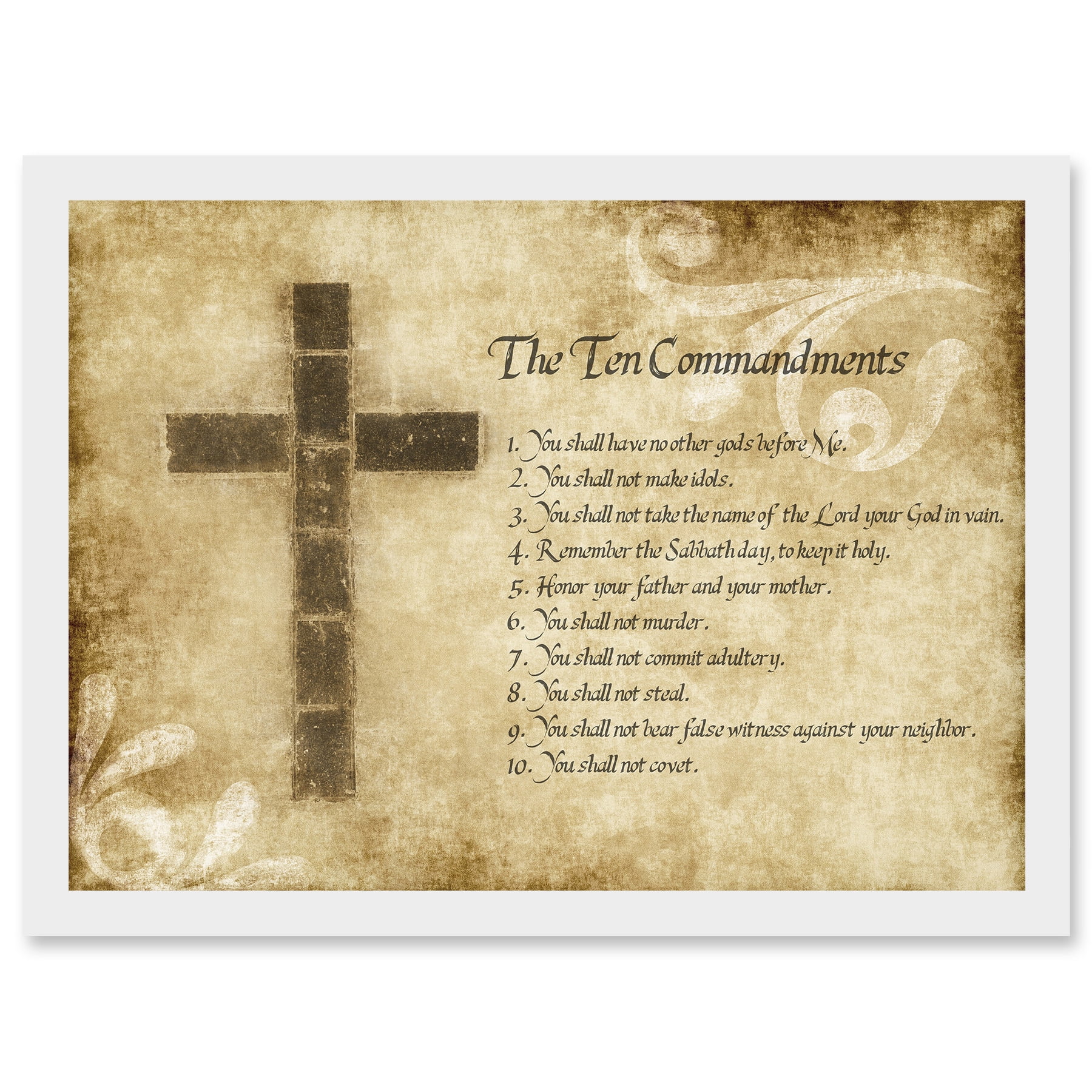 Ten 10 Commandments Cross Christian Religious Quote Typography A4 ...