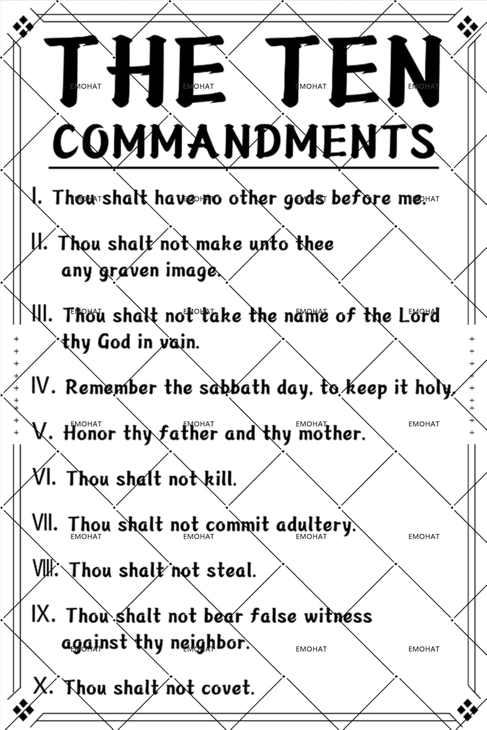 Ten Commandments Art Christian Decor, Scripture Motivational Positive ...