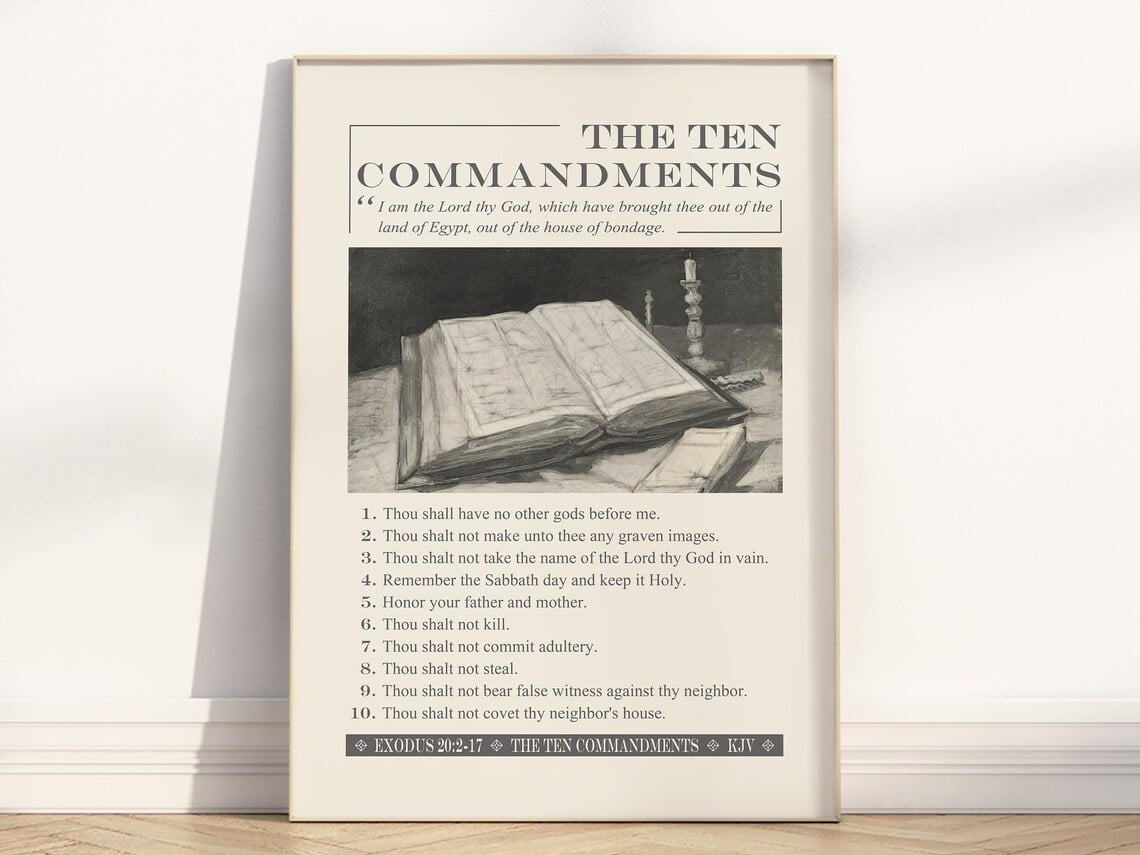 Ten Commandments Bible Verse Wall Art, Exodus 20:2-17 Modern Christian ...