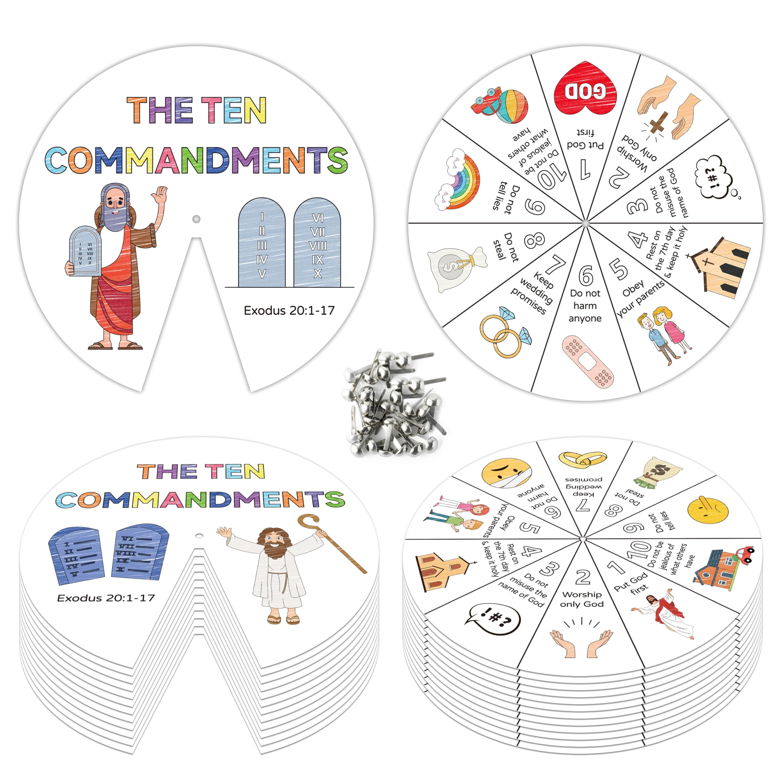 Ten Commandments Coloring Craft - 24 Sets Color Your Own Religious Art ...