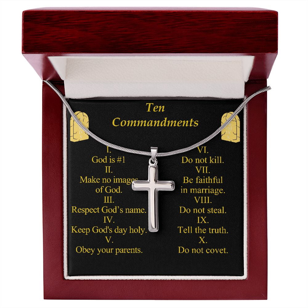 Ten Commandments Cross Card Necklace w Stainless Steel Pendant ...