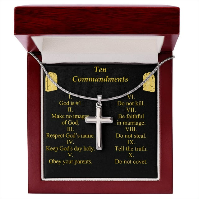 Ten Commandments Cross Card Necklace w Stainless Steel Pendant ...