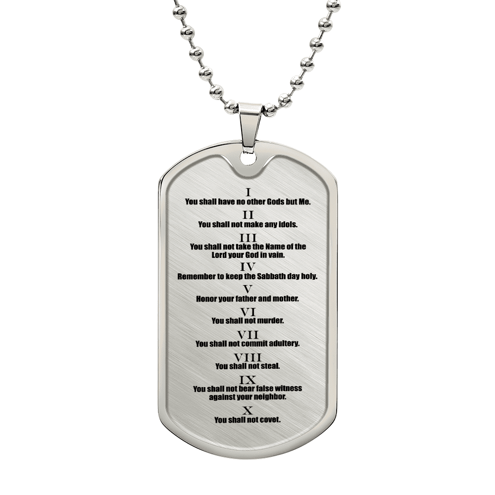 Ten Commandments English Necklace Dog Tag Stainless Steel or 18k Gold w ...