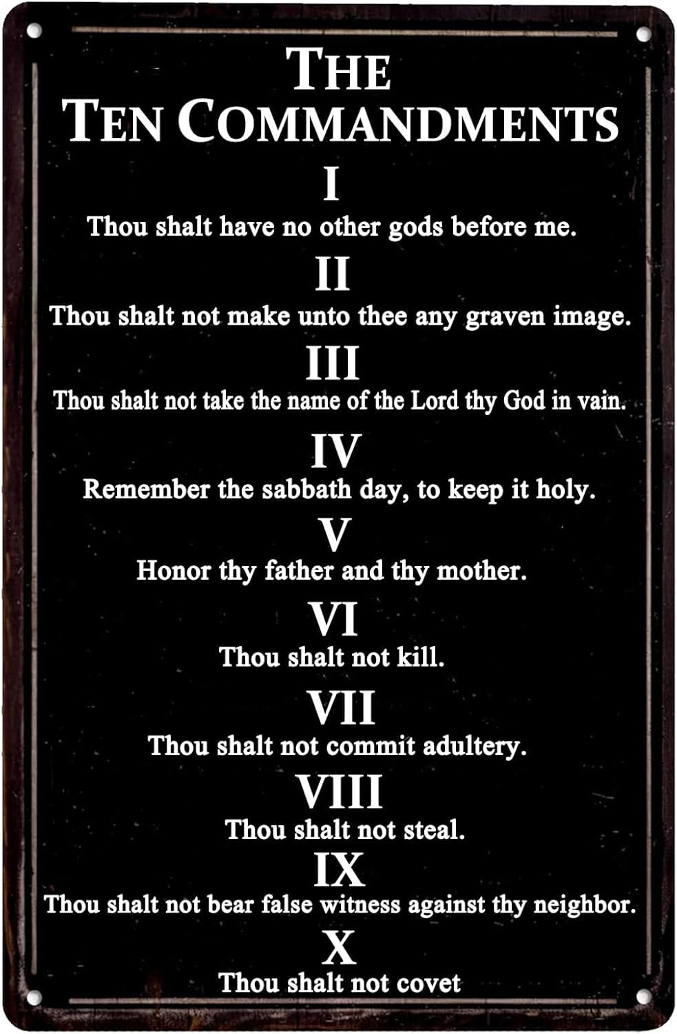 The Ten Commandments Metal Tin Sign Bible Verse Wall Art Motivational ...