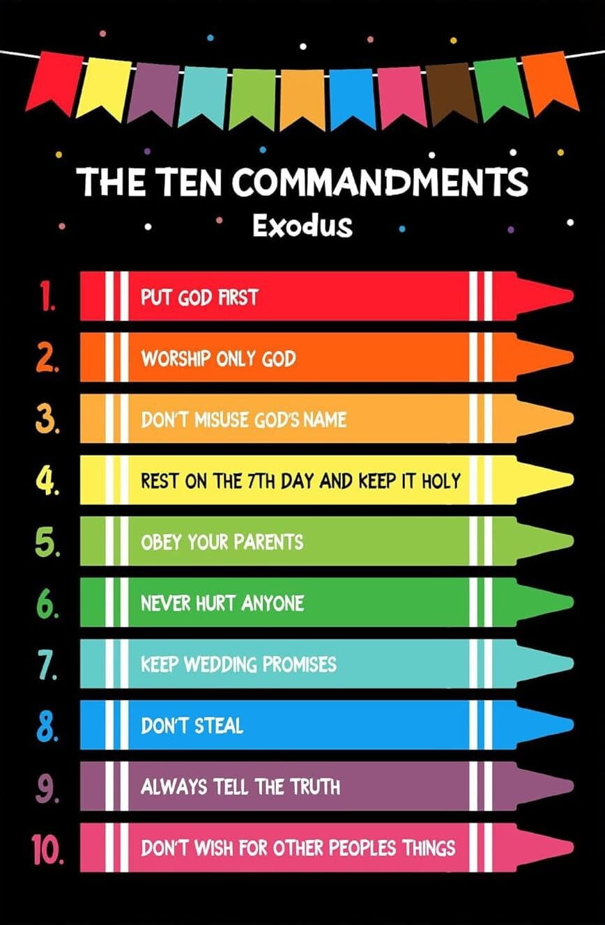 The Ten Commandments Posters, Kids Scripture Poster, Church Sunday ...