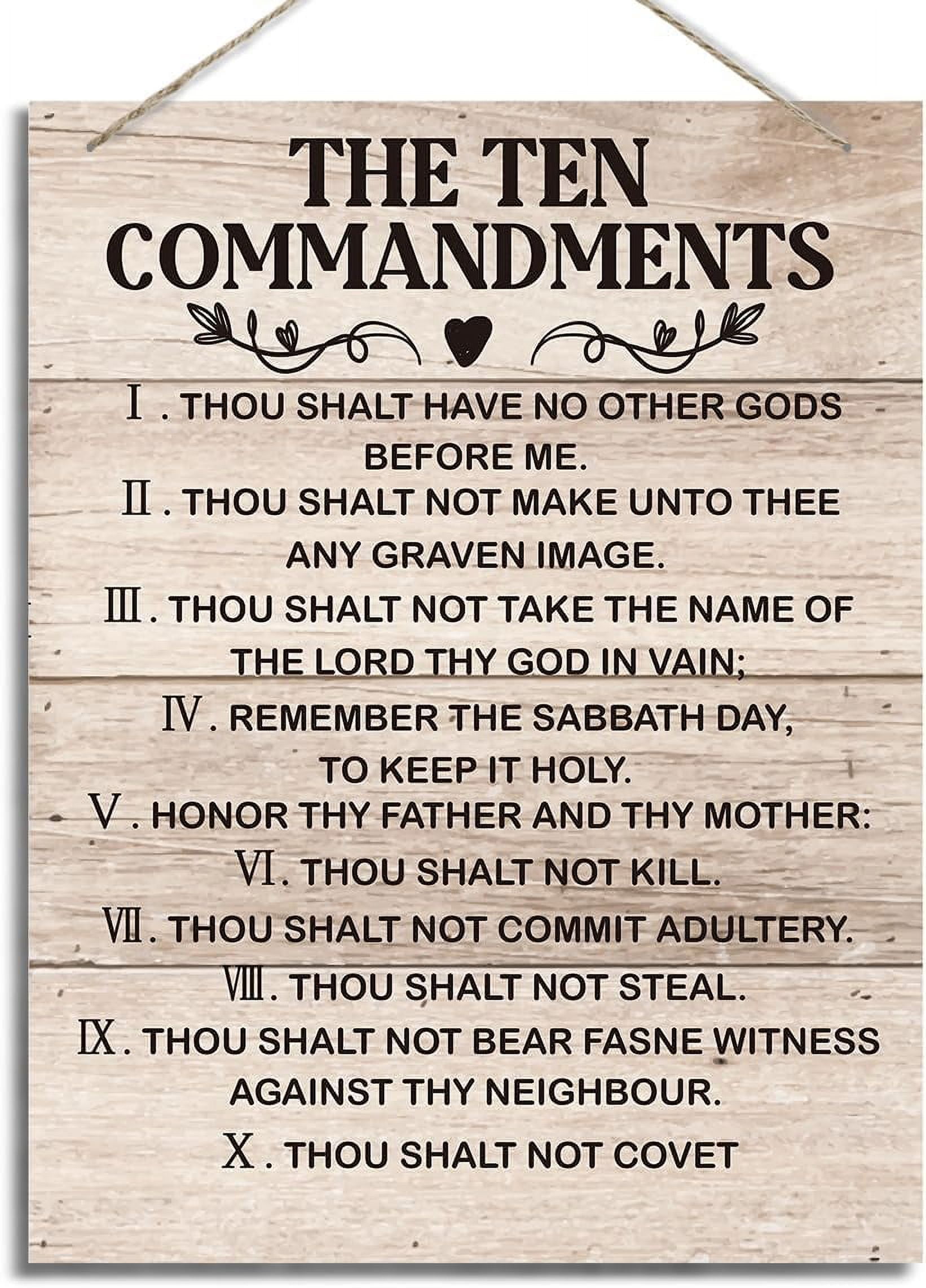 Ten Commandments Sign, Inspirational Wood Sign, Decorative Hanging Wood ...