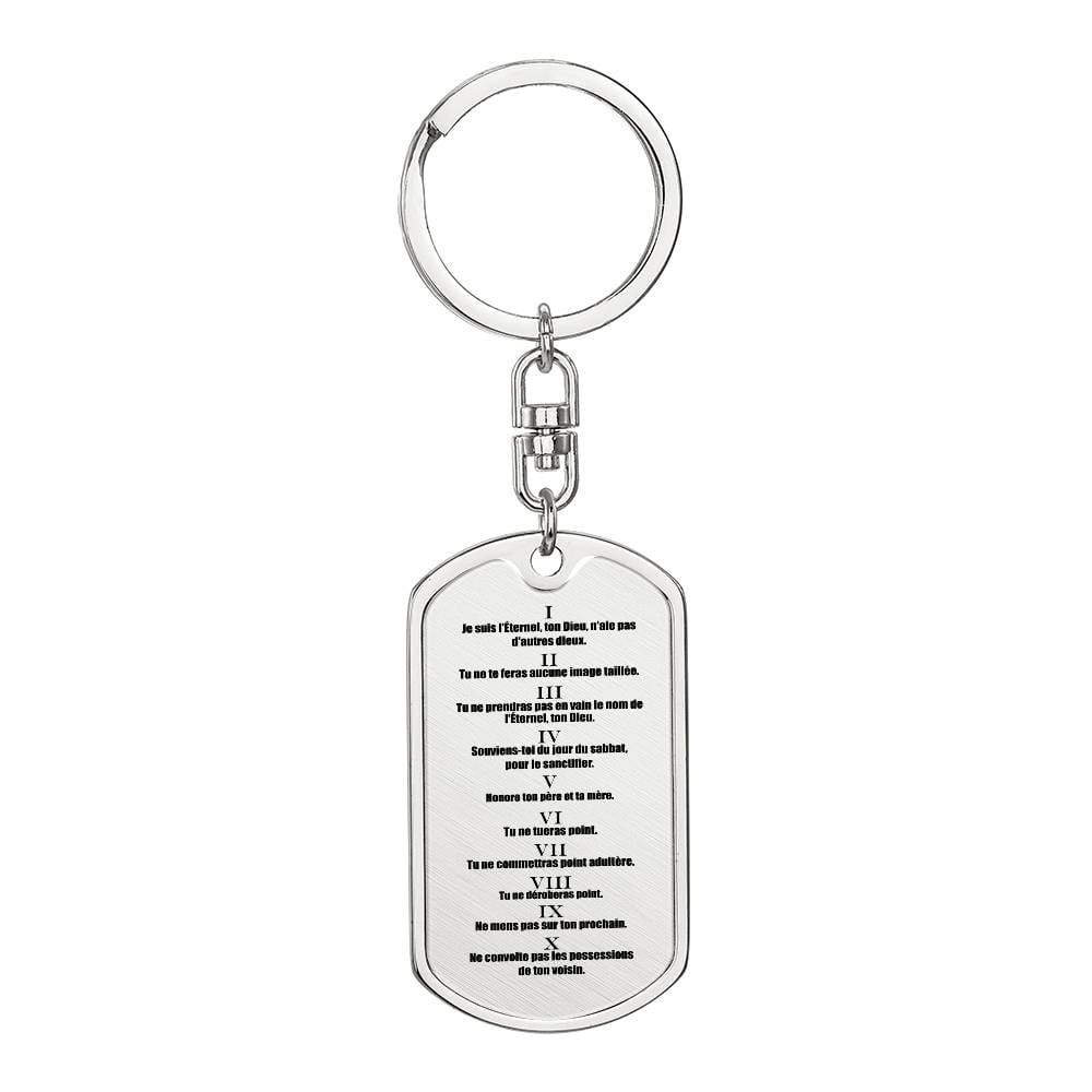 Ten Commandments French Dix Commandements Bible Keychain Stainless ...