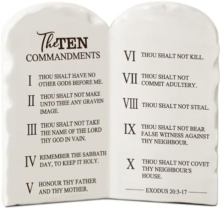 The Ten Commandments Whitewash Resin Stone Tabletop Decor 6 x 6. 5 Wall ...
