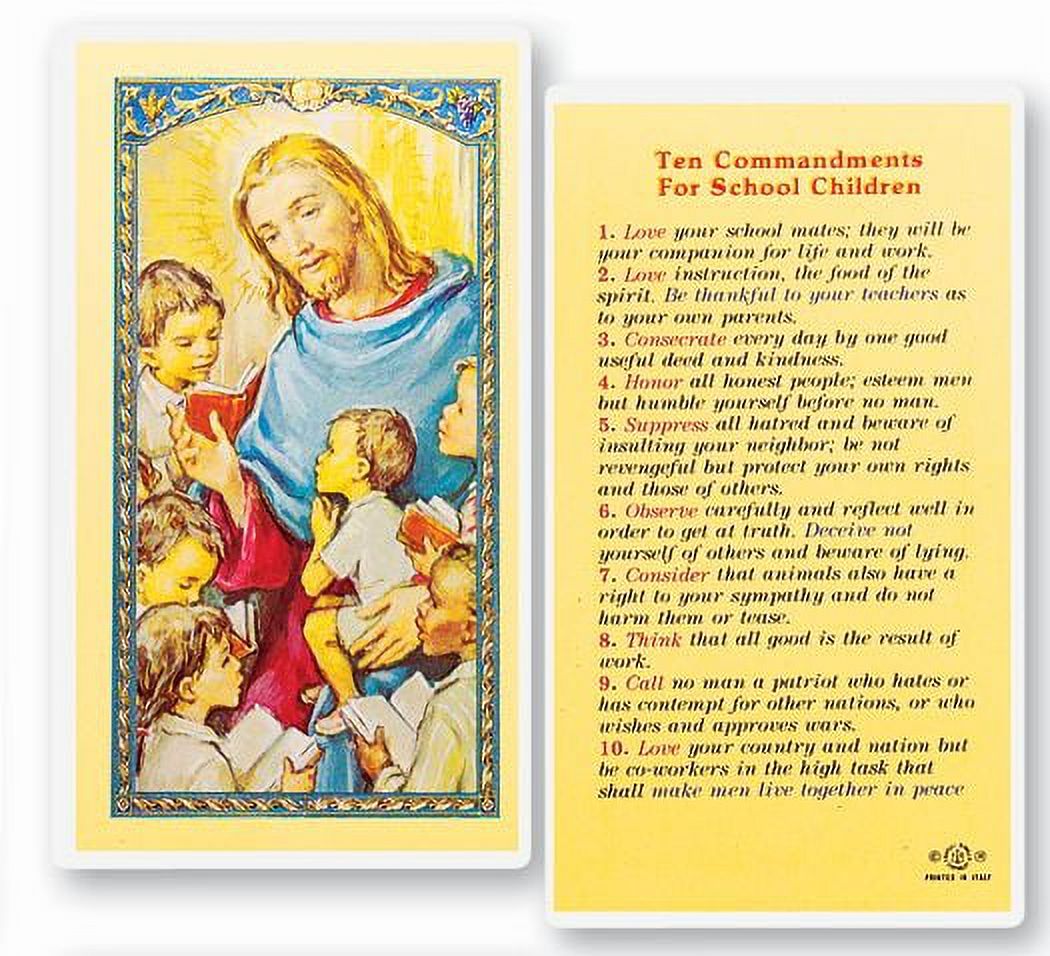 Ten Commandments for School Kids Laminated Catholic Prayer Holy Card ...