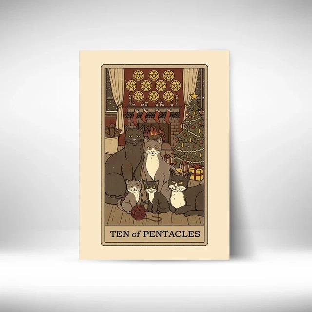 Ten Of Pentacles Cats Tarot Posters, Cat-Themed Tarot Card Art Prints ...