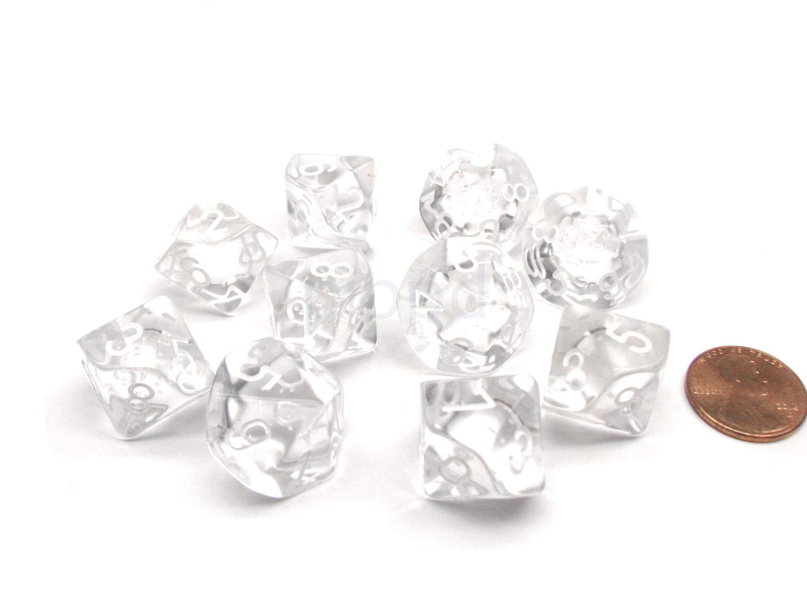 Ten Sided Die d10 Set - Clear w/ White Translucent (10) - Walmart.com