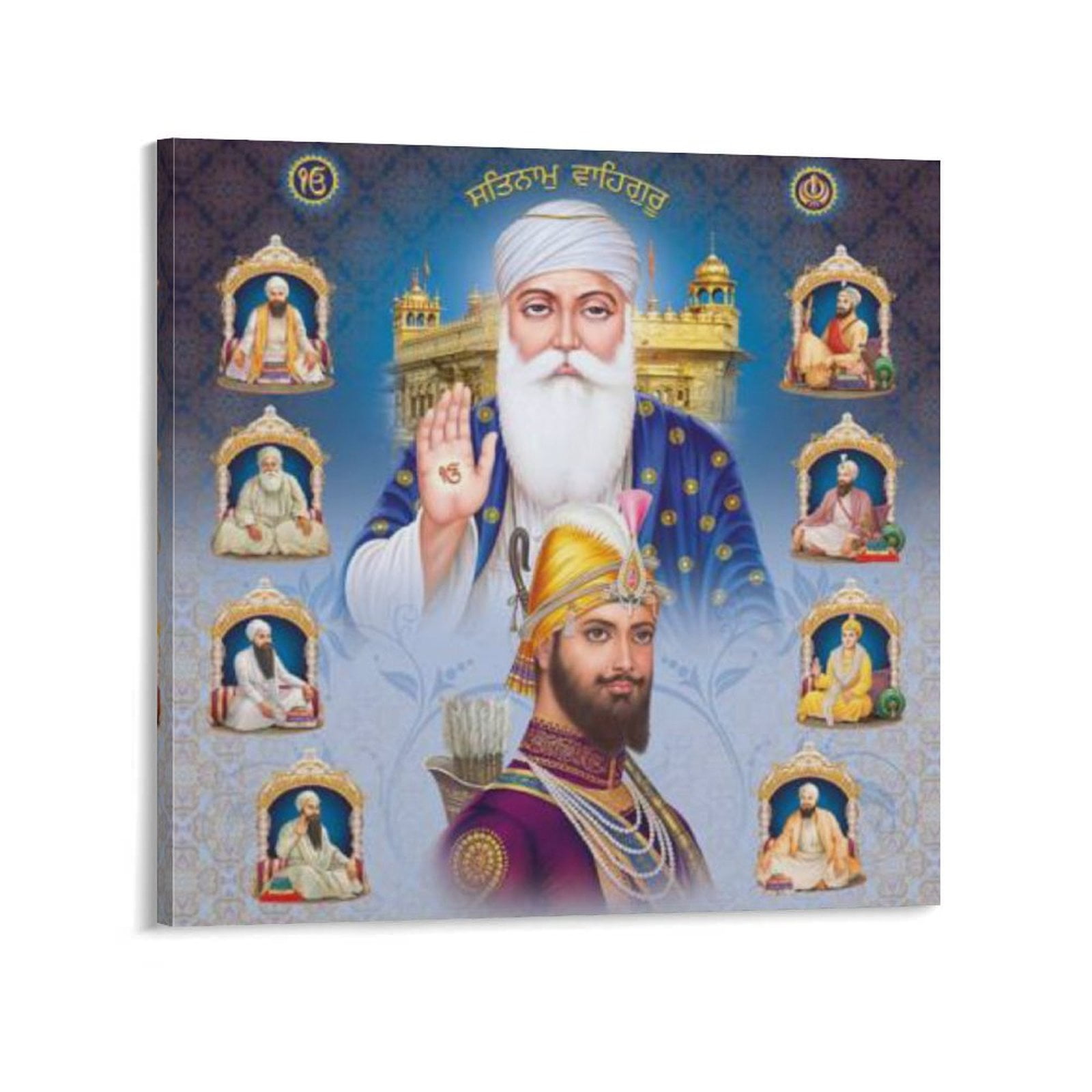 Ten Sikh Gurus Guru Nanak Dev Ji with Gobind Singh Posters Wall Art Poster Scroll Canvas ...