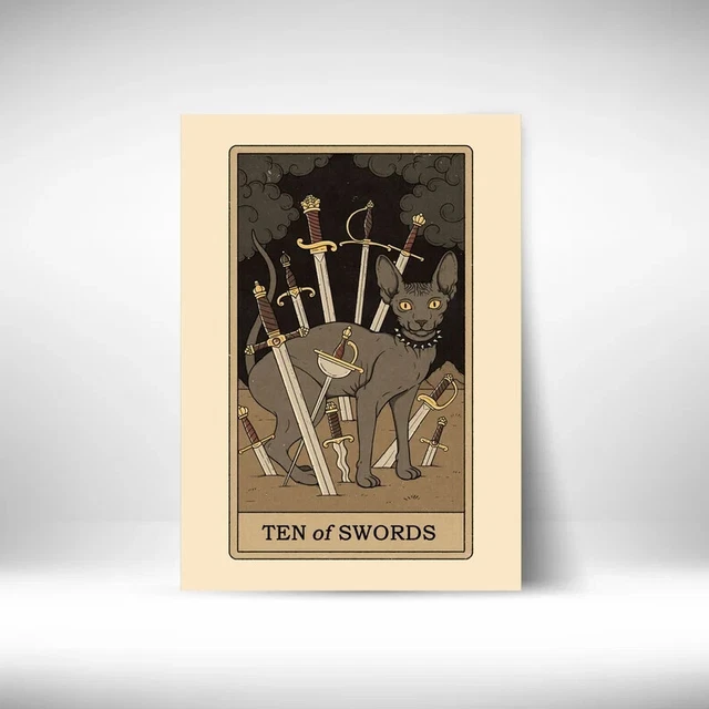 Ten Of Swords Tarot Posters, Cat-Themed Tarot Card Art Prints NO FRAMED ...