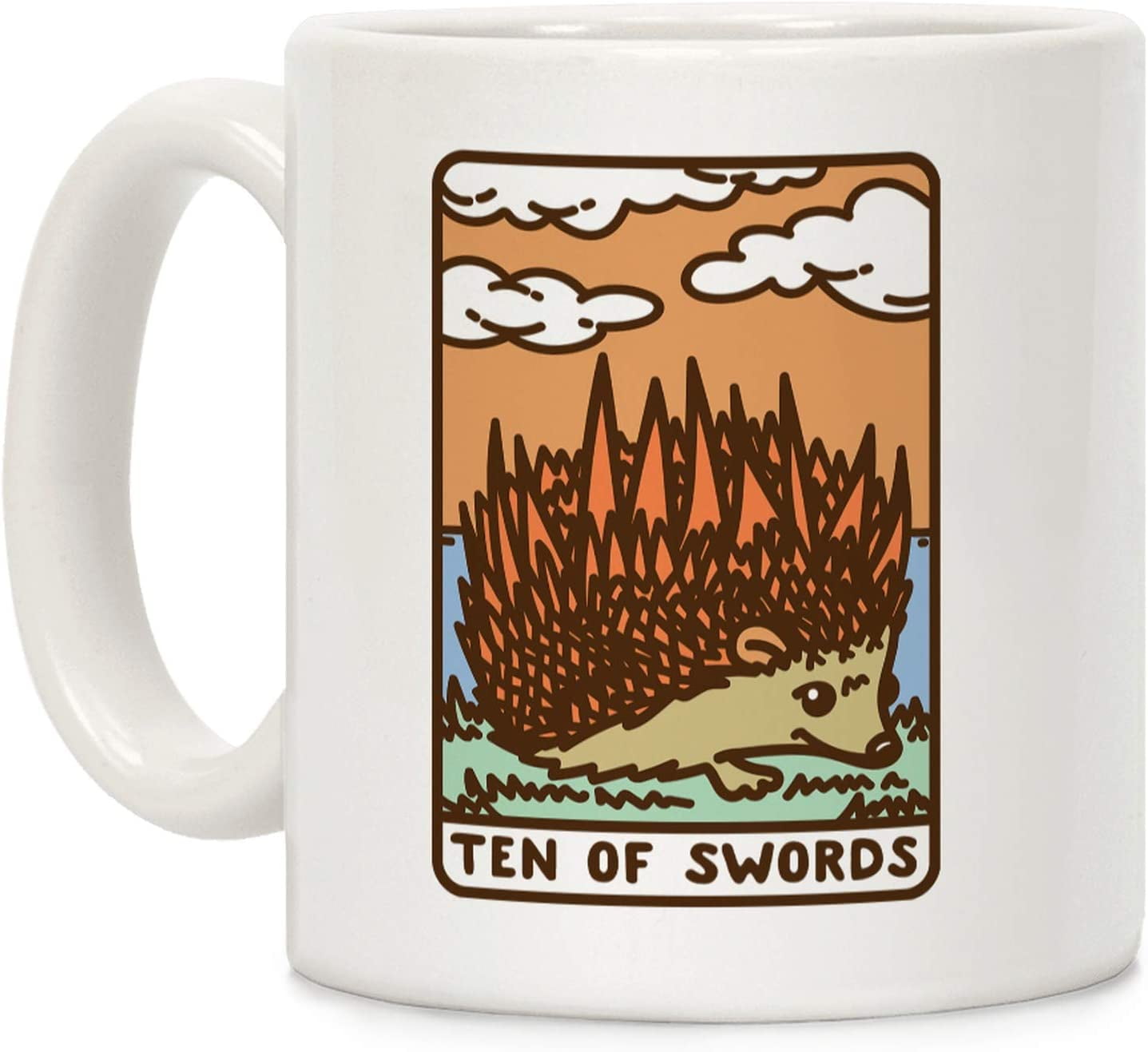 Ten of Swords HedgeHog Tarot Parody White 11 Ounce Ceramic Coffee Mug ...