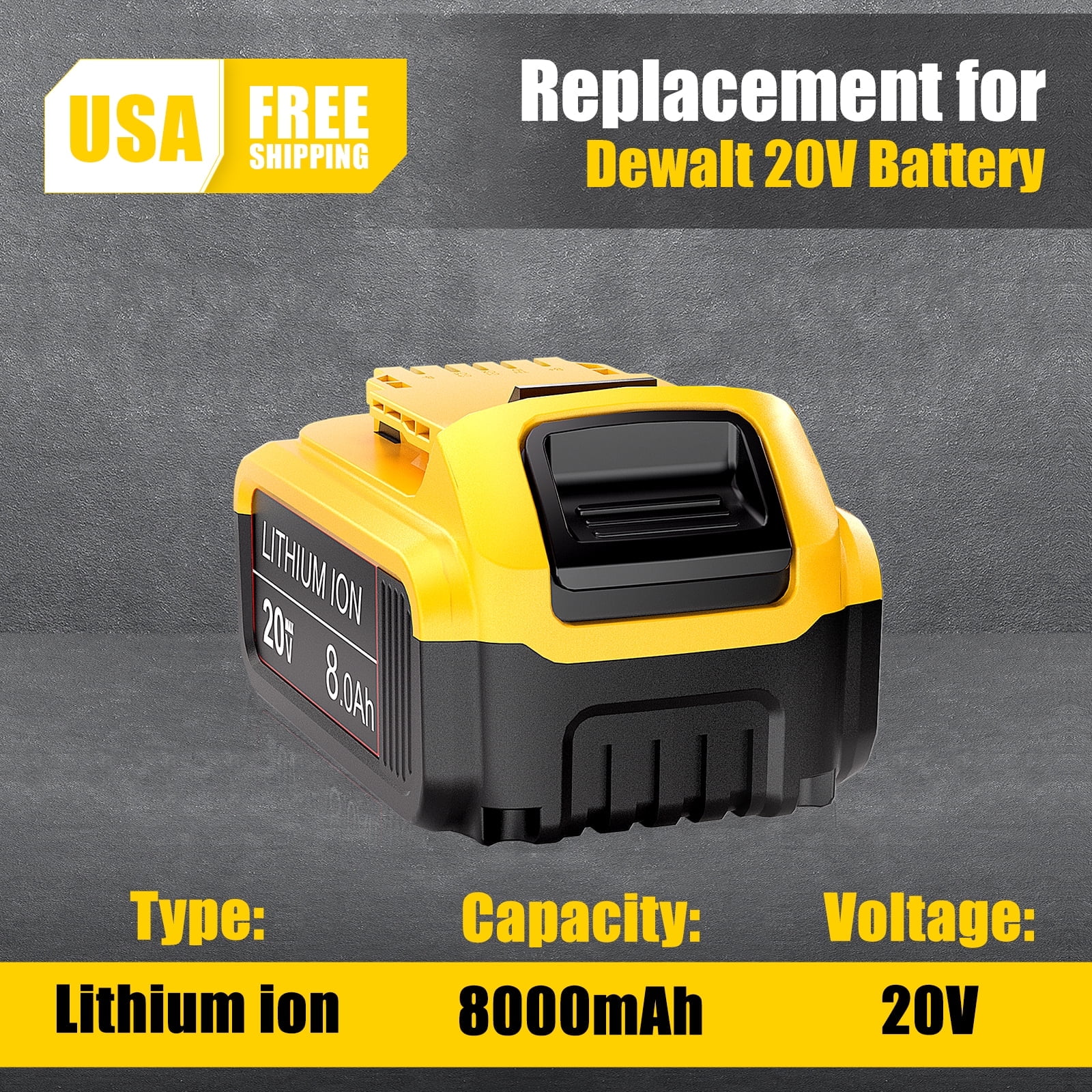 TenHutt 20V 8.0A Replacement Battery for Dewalt 20V Battery MAX DCB204D ...