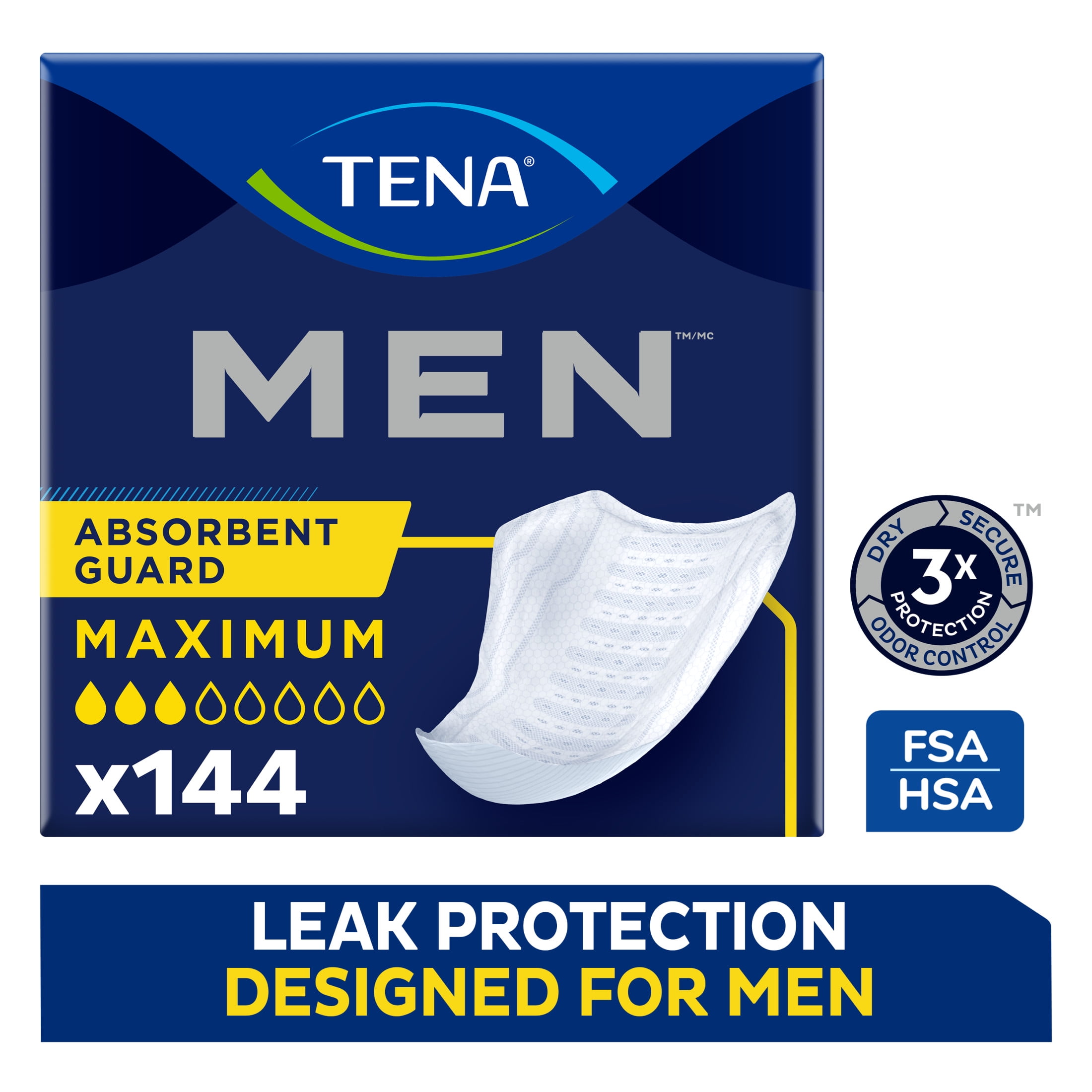 TENA Incontinence Guards for Men, Maximum, 144 Count HSA/FSA Eligible ...