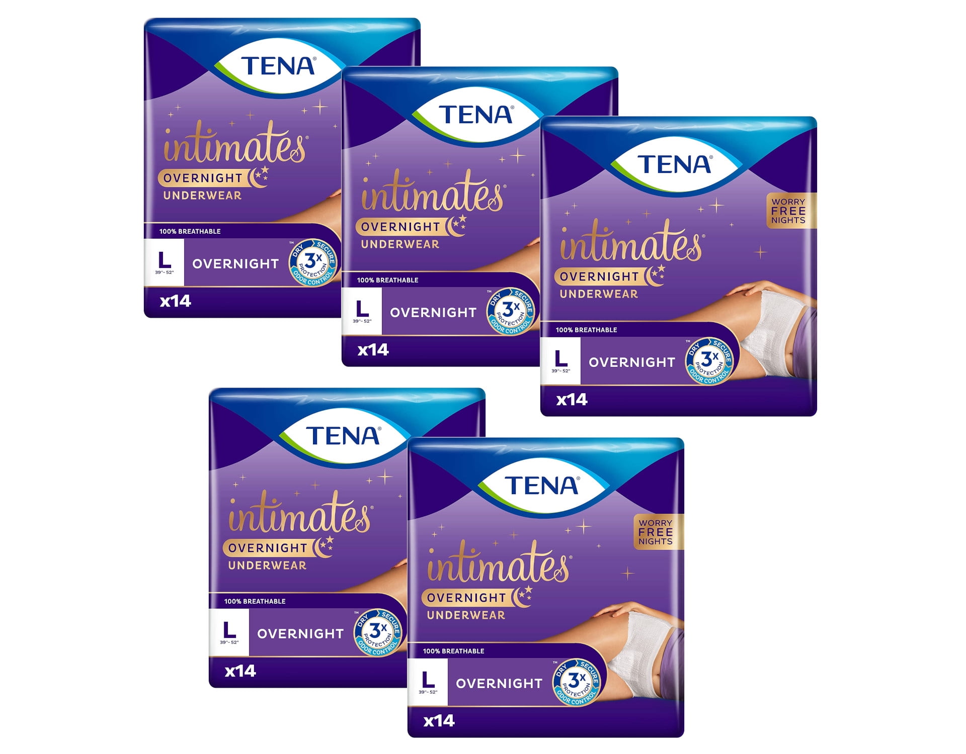 Tena Incontinence Overnight Underwear, Large Size, 14 Count, Pack of 5 ...