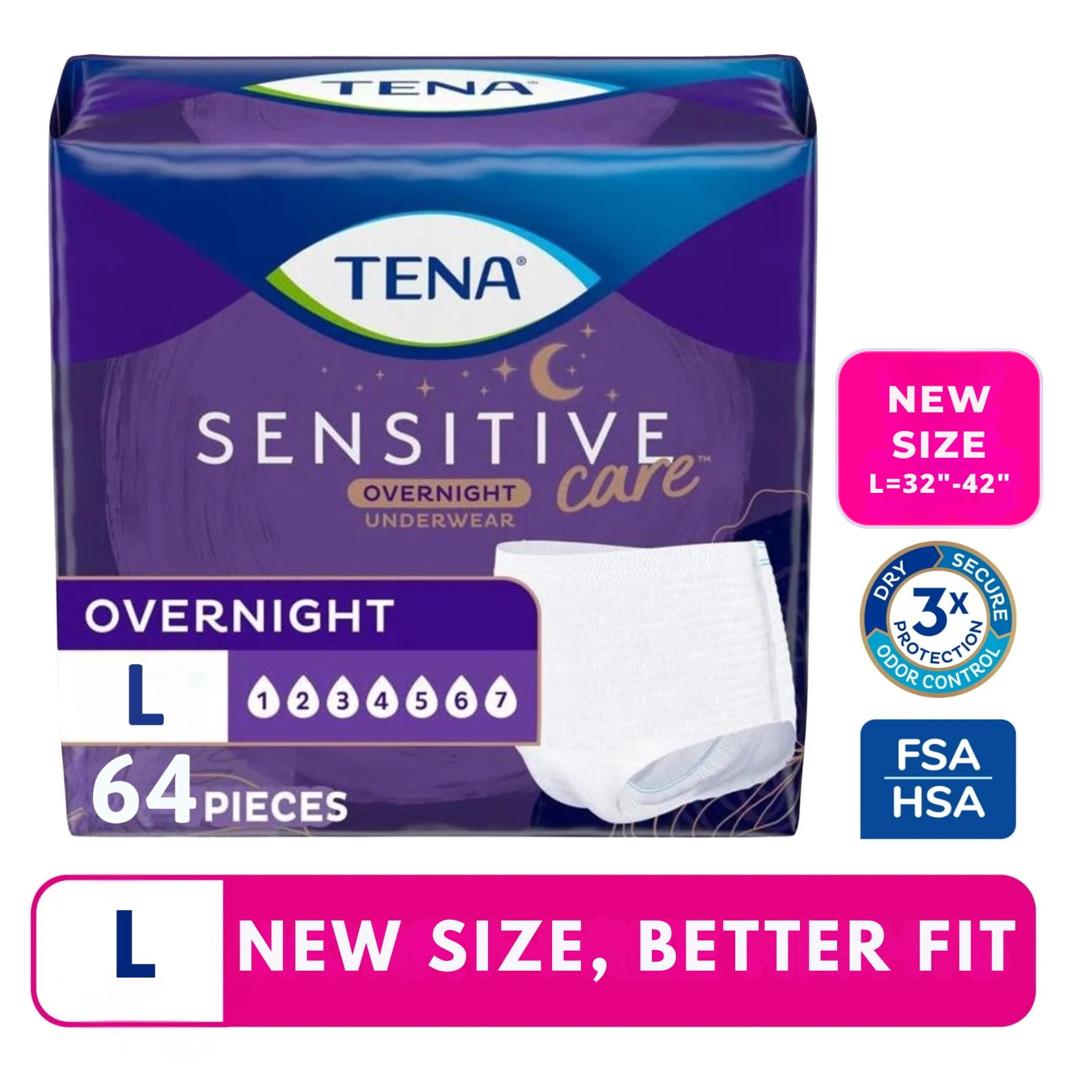 TENA Sensitive Care Overnight Incontinence Underwear for Women Large ...