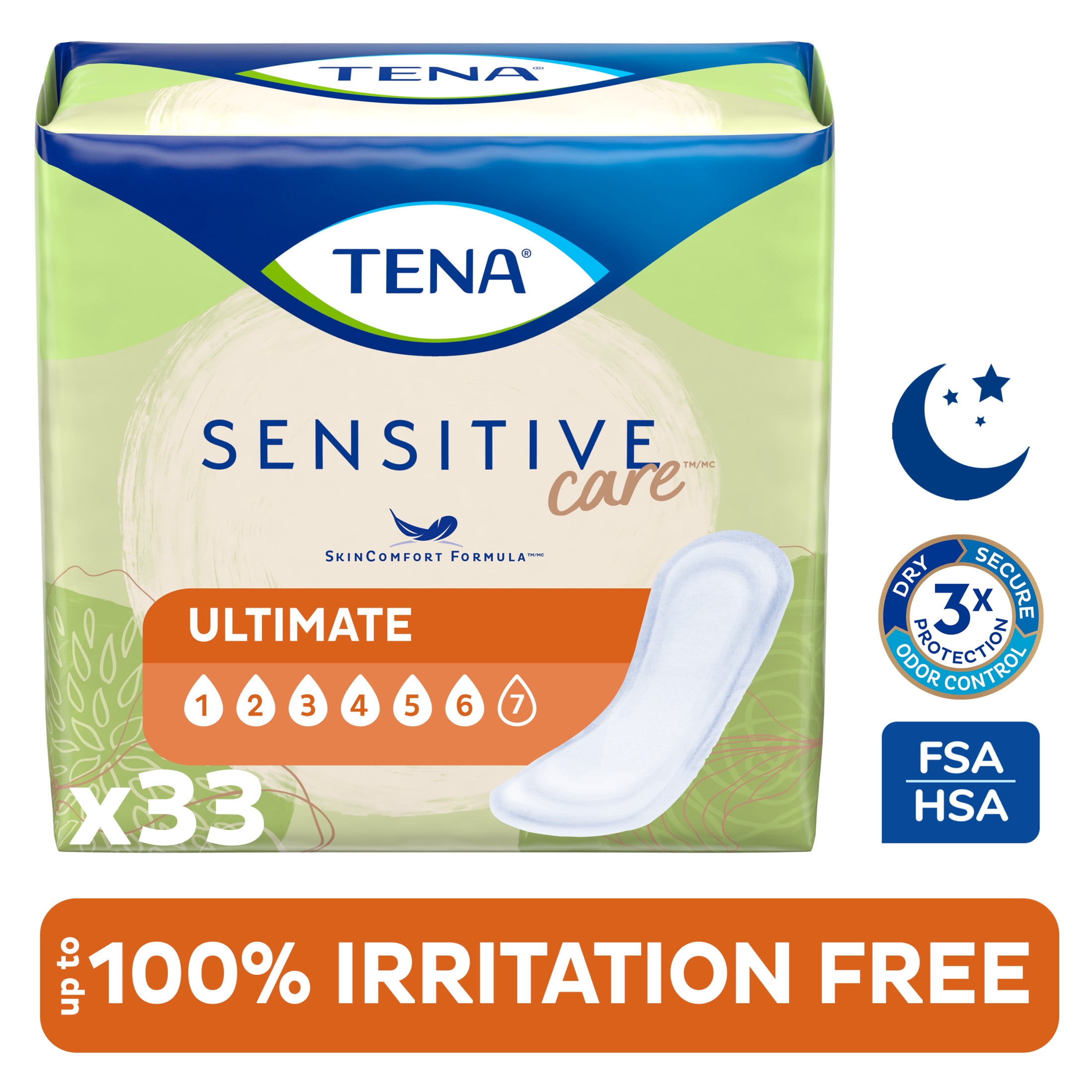 Tena Sensitive Care Ultimate Absorbency Incontinence Pads for Women, 33 ...