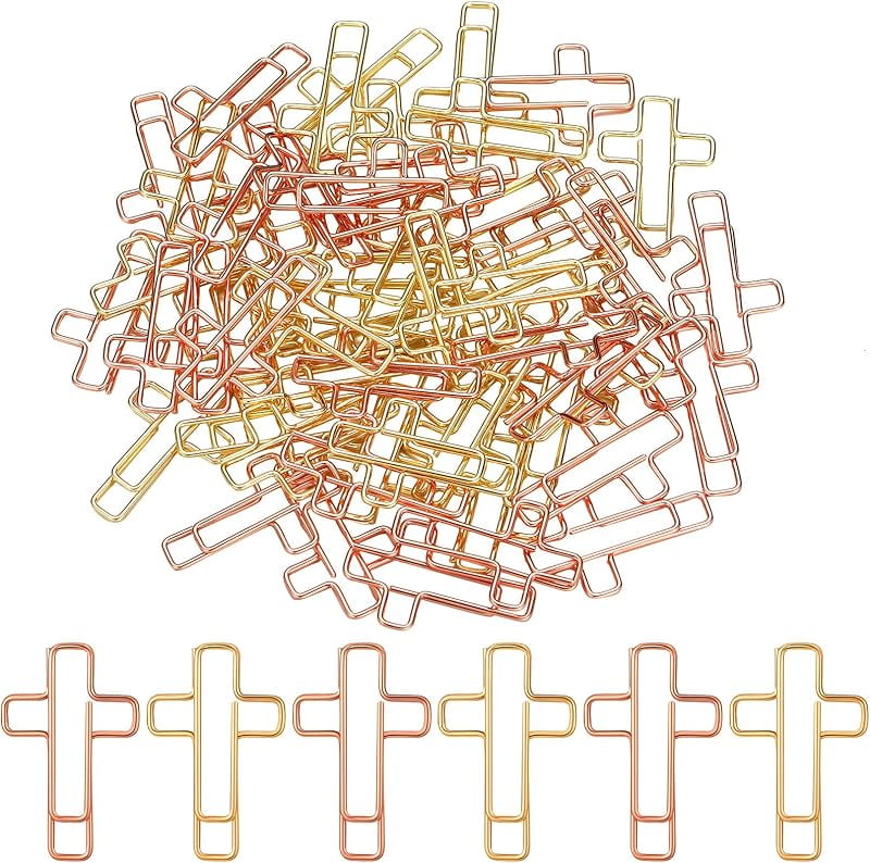 Tenare 100 Pieces Cross Paper Clips with Clear Plastic Box Gold and ...