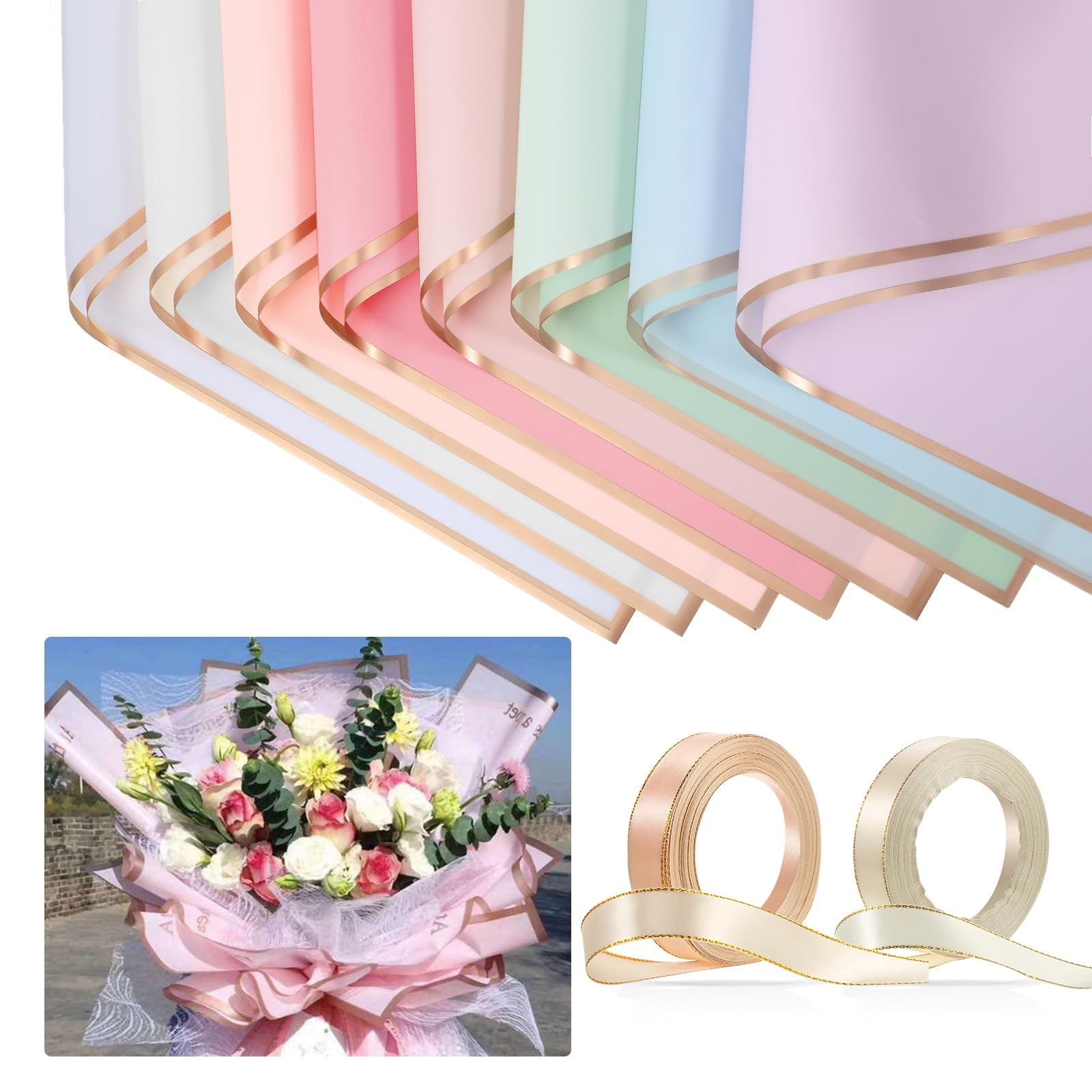 Tenare 36 Pieces Waterproof Flower Wrapping AIS1 Paper Frosted Bouquet ...