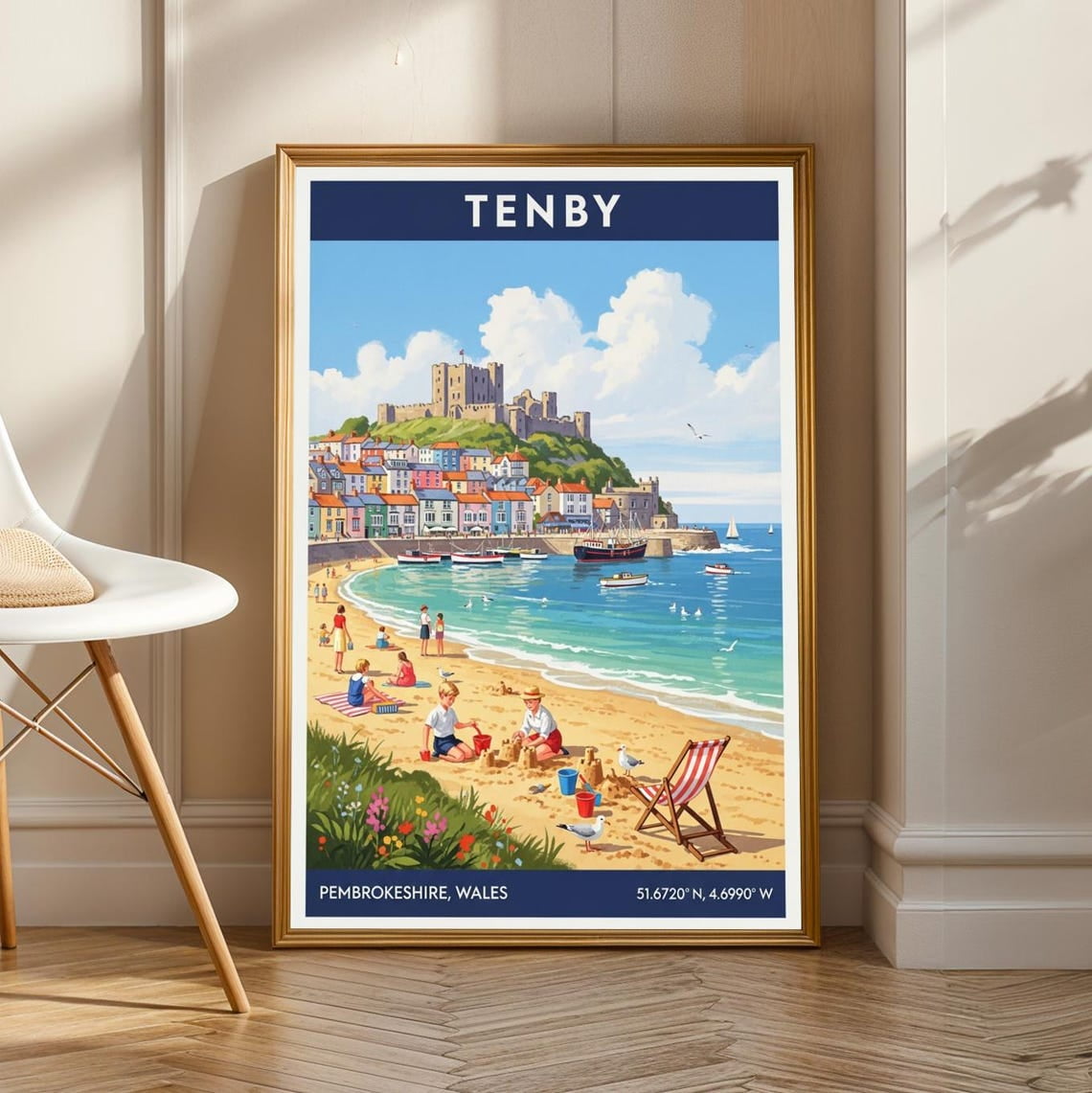 Tenby Beach Art Print: Welsh Coastal Landscape Poster, Unframed Canvas ...