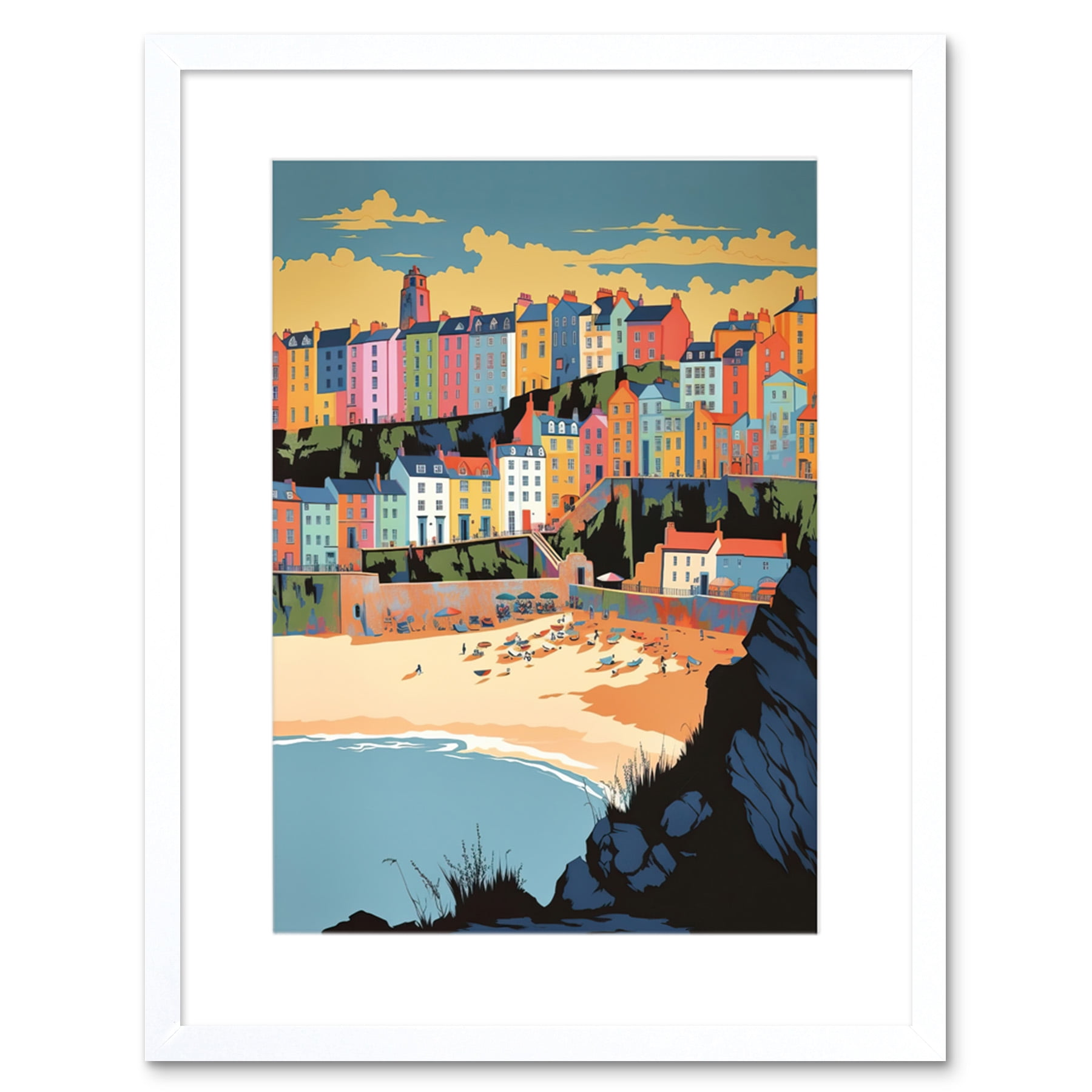 Tenby Castle Beach Coastal Town Summer in Wales Artwork Framed Wall Art ...