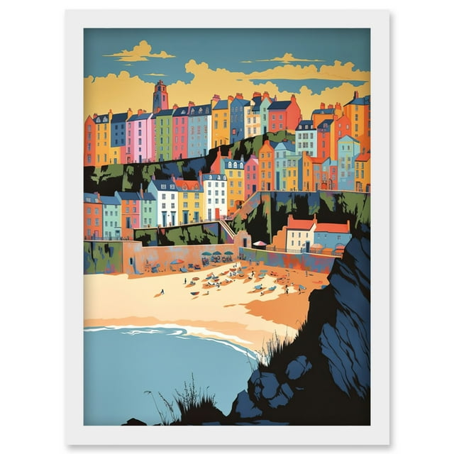 Tenby Castle Beach Coastal Town Summer in Wales Artwork Framed Wall Art ...
