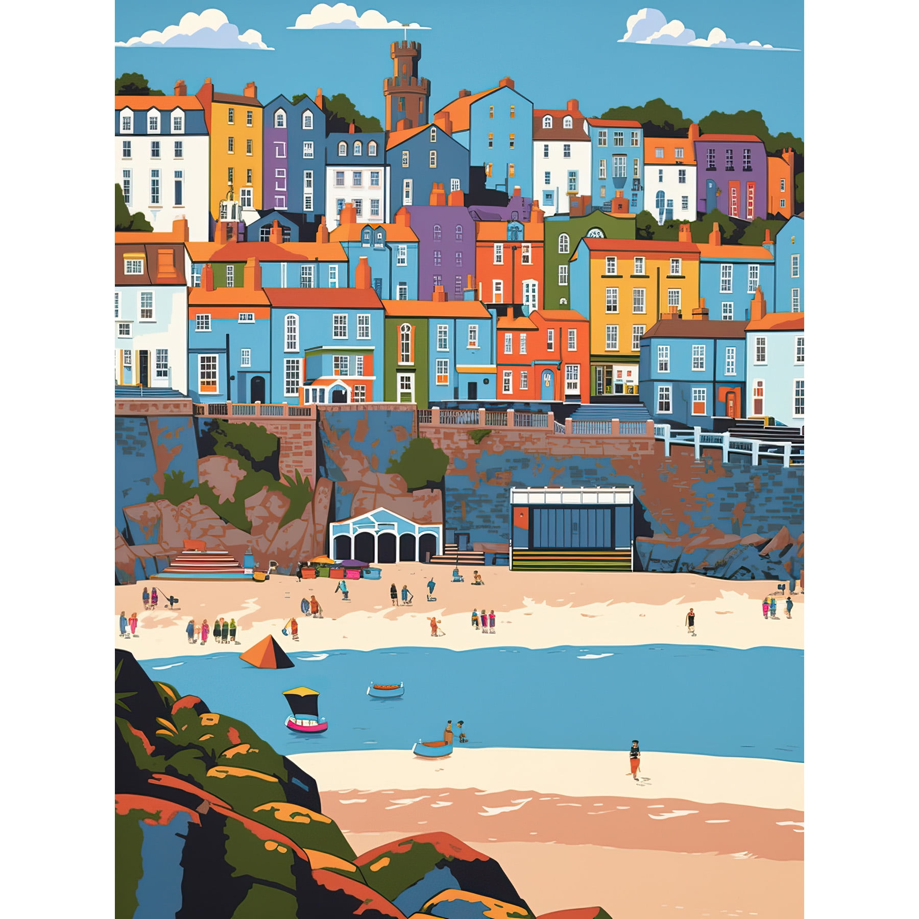 Tenby Castle Beach in Wales Colourful Townscape Extra Large XL Wall Art ...