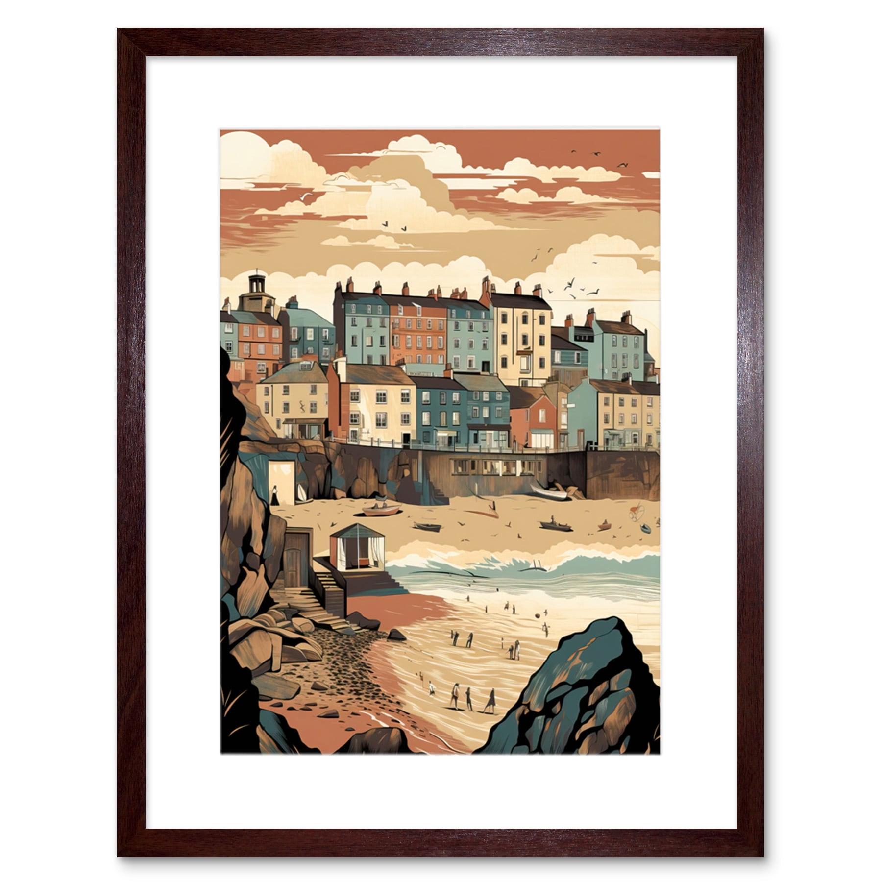 Tenby Harbour Beach Pastel Colour Coastal Town Artwork Framed Wall Art ...