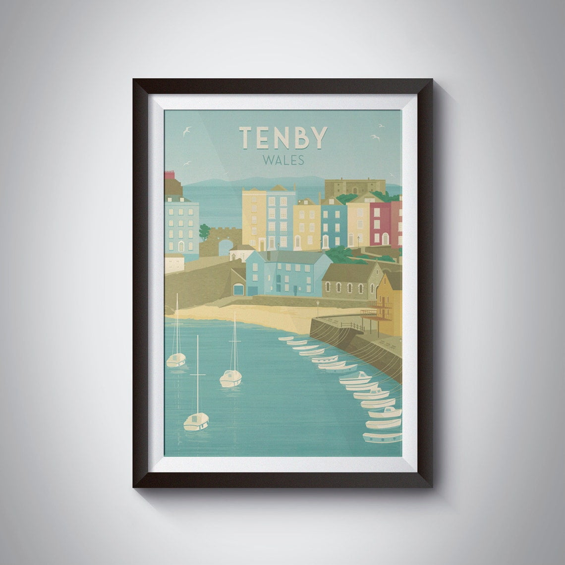 Tenby Poster, South Wales Travel Print, Welsh Gift, Tenby Harbour ...
