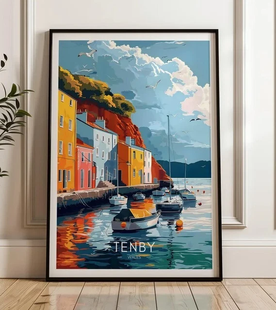 Tenby Travel Poster - England Wall Art Print, Illustration Poster ...