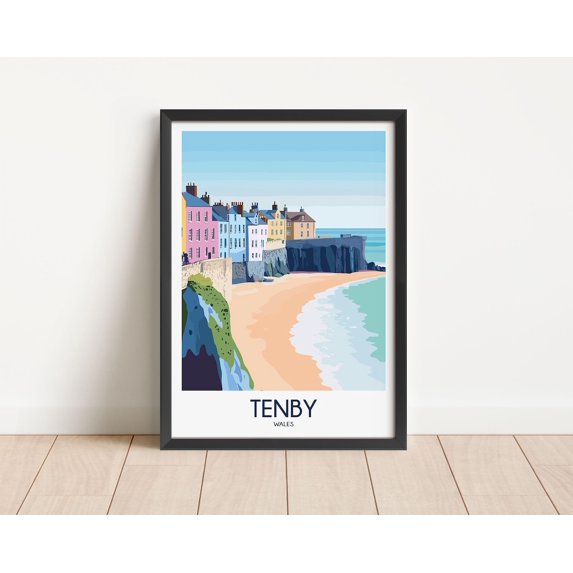 Tenby Wales Poster Vintage Style Scenic Wall Art Print, Unframed Poster ...
