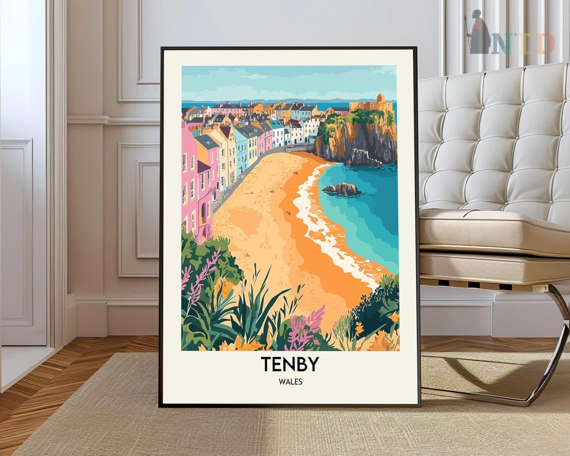 Tenby Wales Seaside Poster, Stretched Canvas 8x10in - Walmart.com