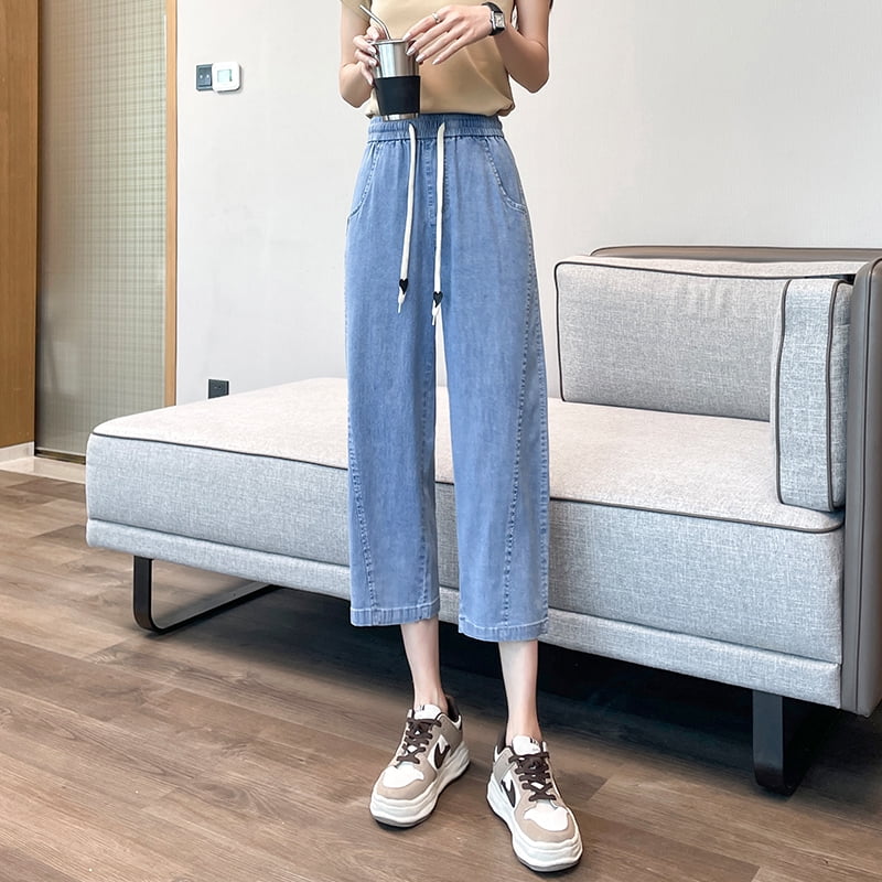 Tencel jeans women‘s summer thin 2024 new straight elastic waist small wide leg pants - Walmart.com