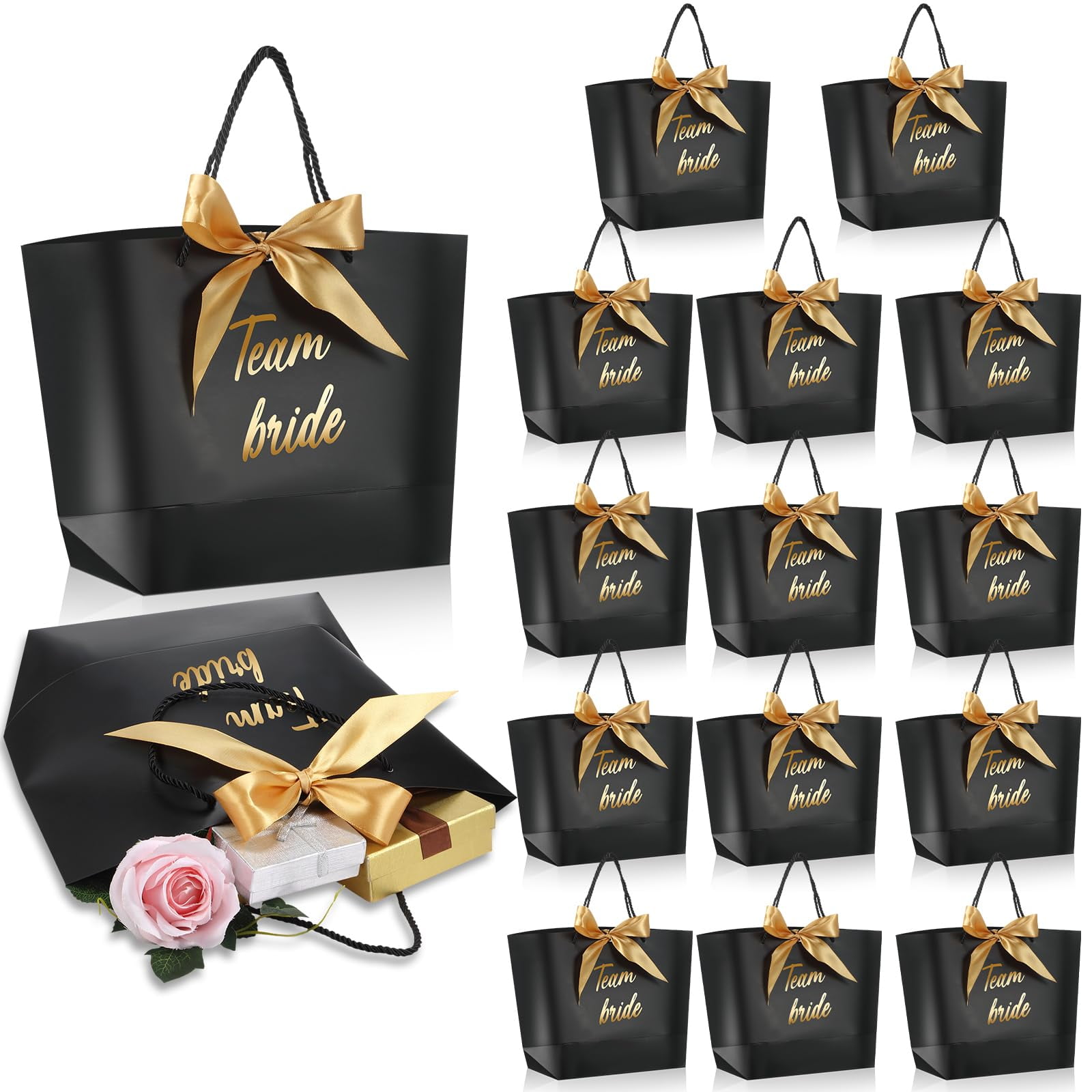 Tenceur 16 Pcs Team Bride Gift Bags with Bow Ribbon Bridesmaid Gift ...