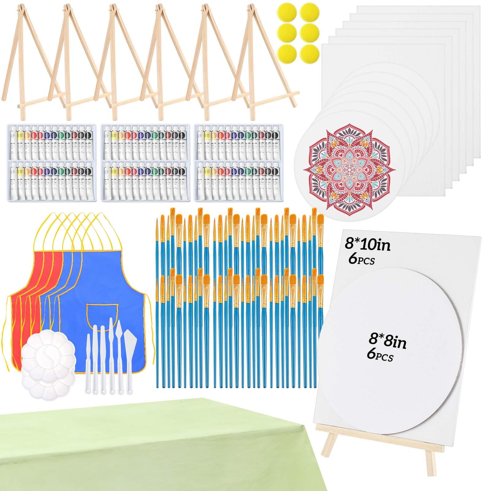 Tenceur 199 Pcs 6 Pack Paint Party Kits Adults Acrylic Sip and Paint Kit with 8" x 10" & 8" x 8 ...