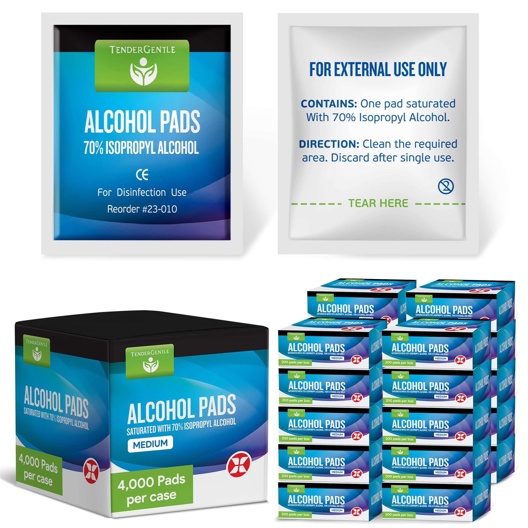 Tender Gentle Alcohol Wipes, Individually Wrapped - Case of 4000 Sterile Alcohol Prep Pads ...