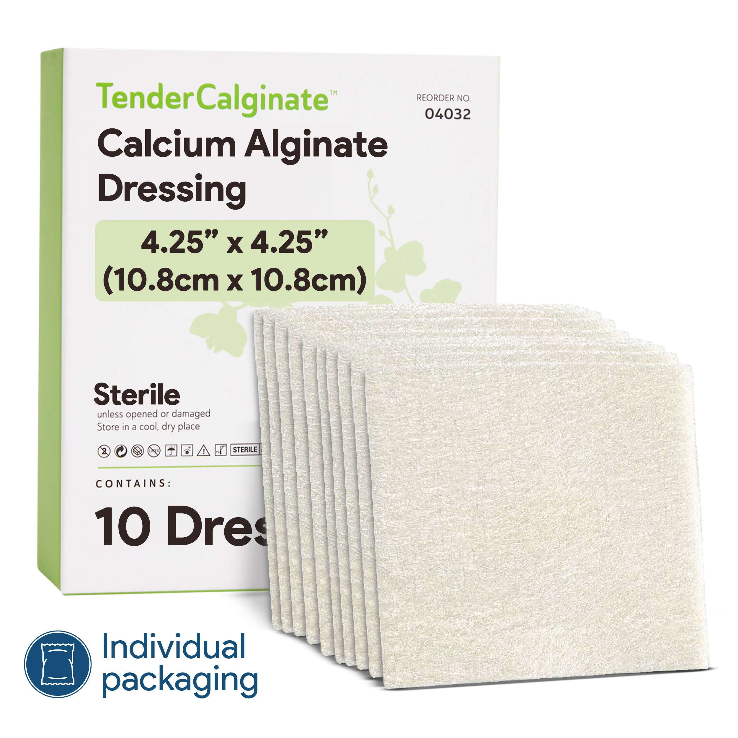 Tender Gentle Calcium Alginate Wound Dressing 4" x 4" - 10 ct. Individually Wrapped, Non Stick ...