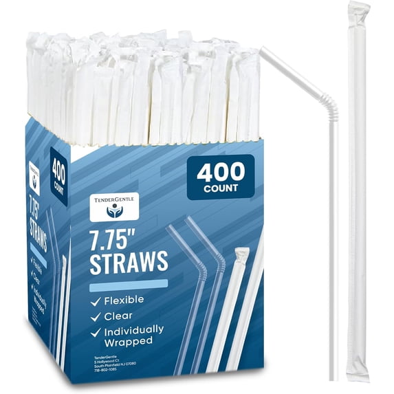 Tender Gentle Clear Plastic Straws, Disposable - 400 Individually ...