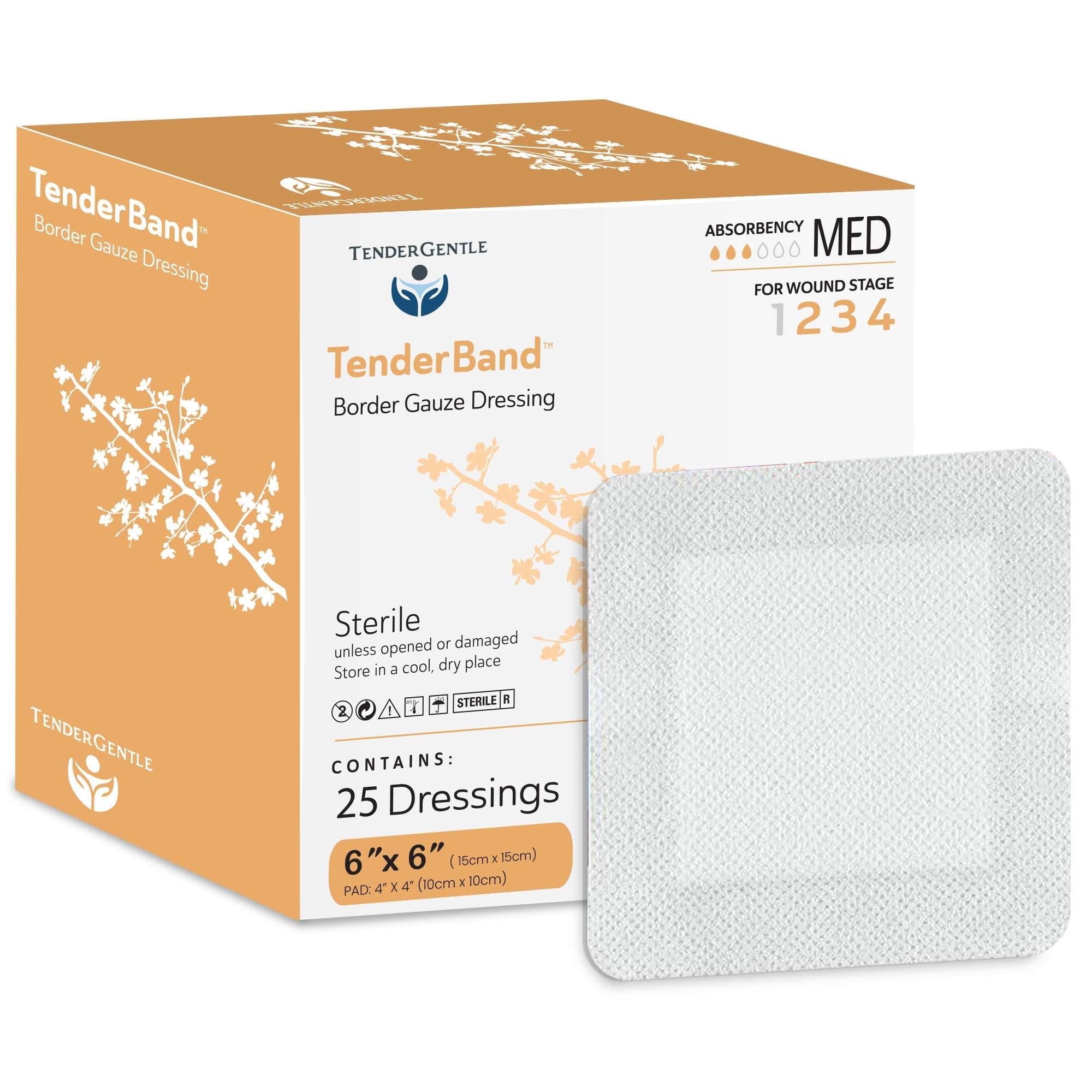 Tender Gentle Island Dressing Bordered Gauze 6"x6" - 25 Gauze Bandages ...